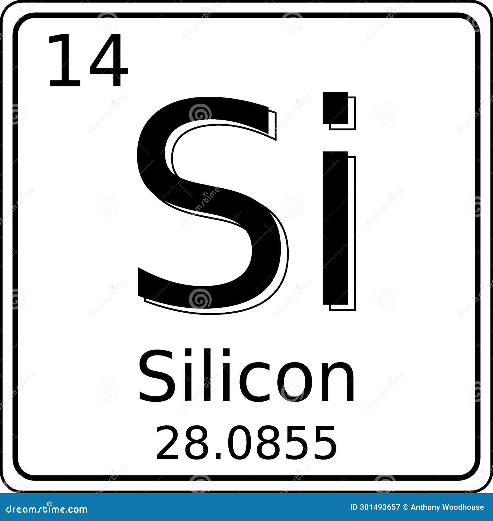 Black and White Vector Graphic of the Symbol of the Silicon (Si ...