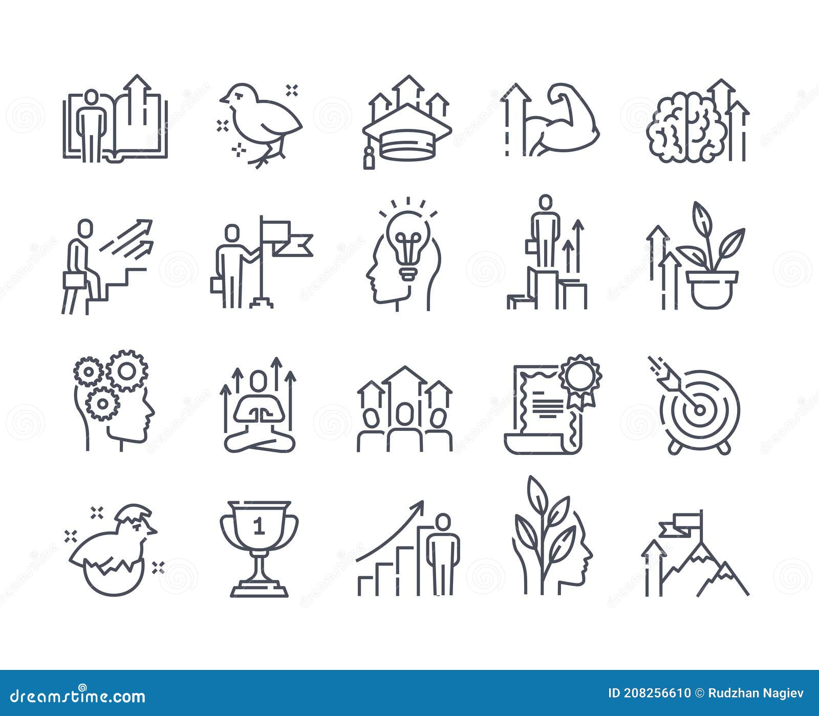 Black and White Vector Icons Set of Personal Growth Stock Vector ...