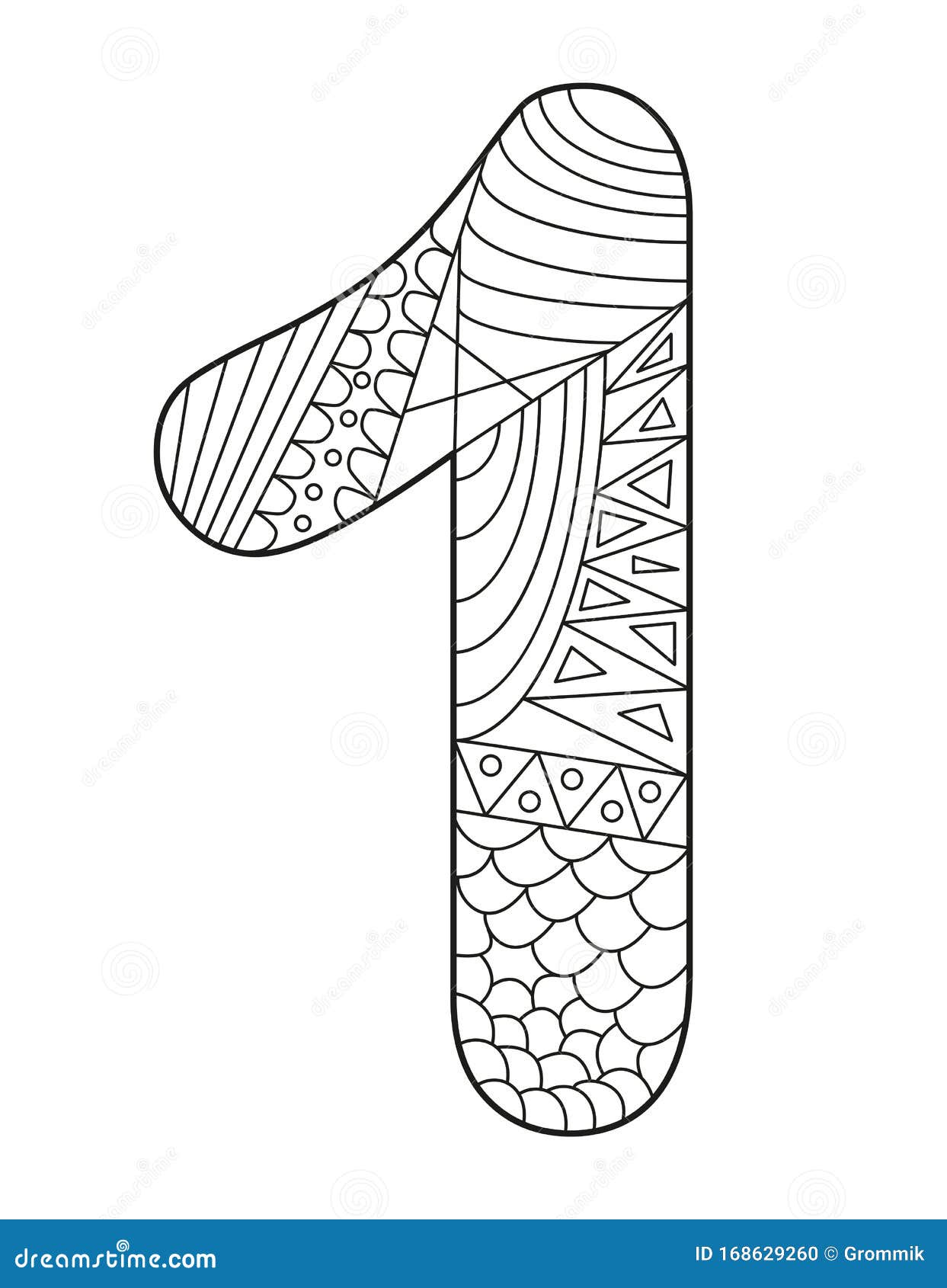 Black and White Vector Illustration for Coloring. Number One in ...