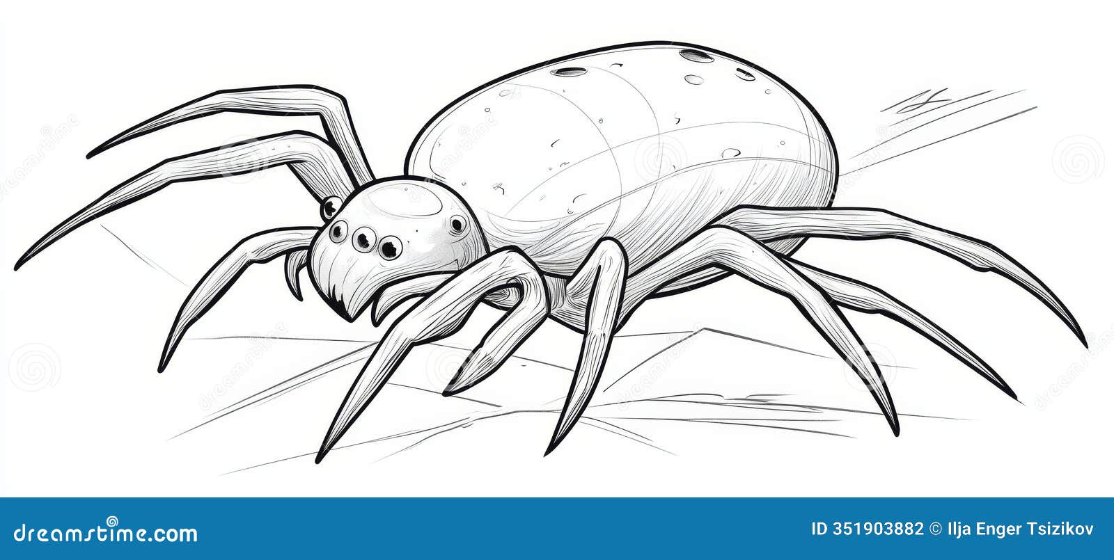 Black and White Vector Illustration, a Contour Drawing of Spider on Web ...