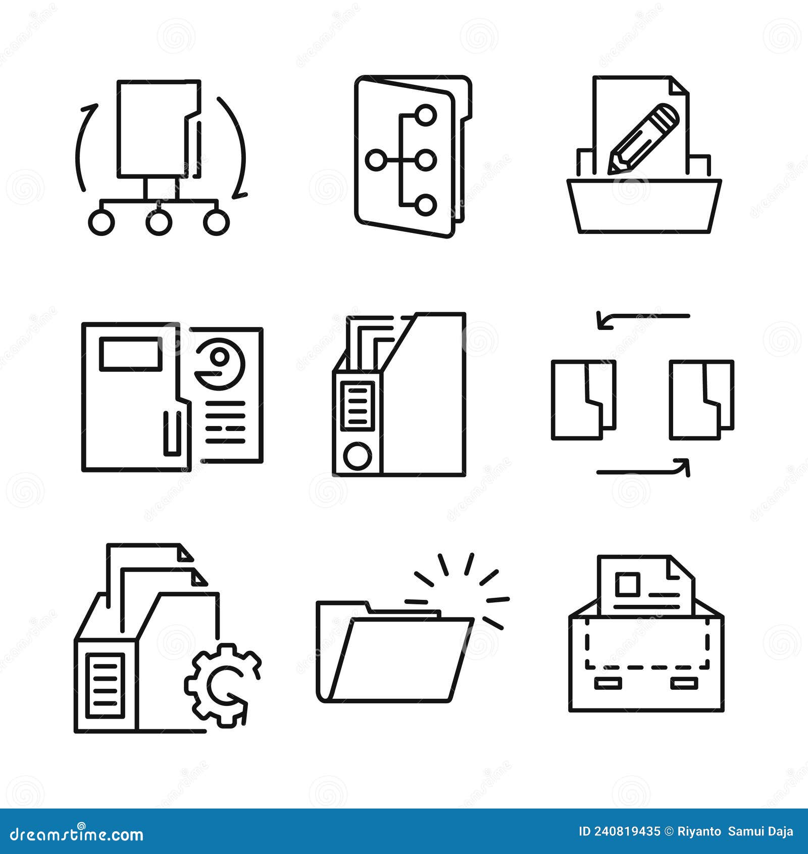 Folder Icon Set Black and White Illustration Stock Vector ...