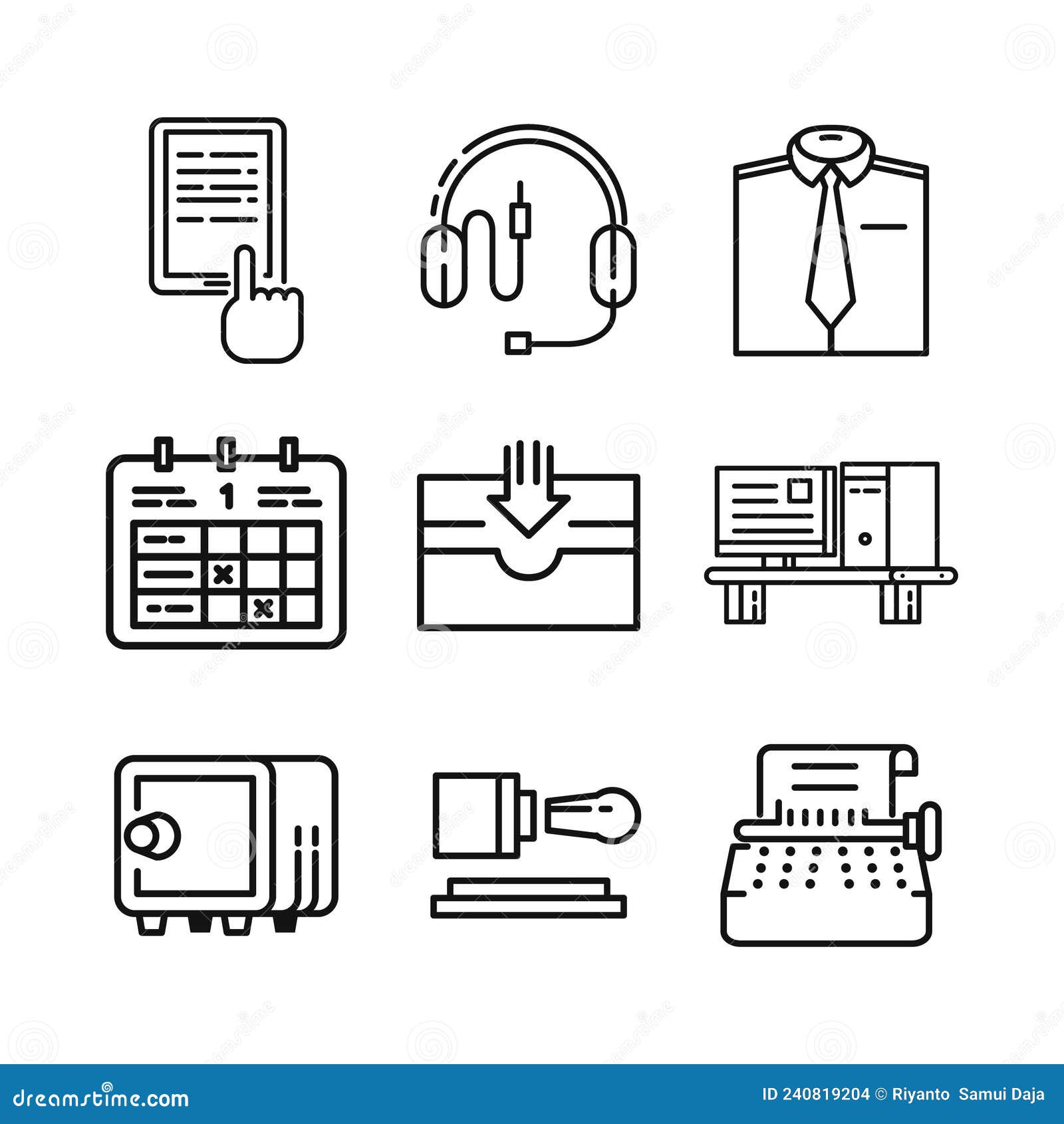Office Stuff Icon Set Black and White Illustration Stock Vector ...