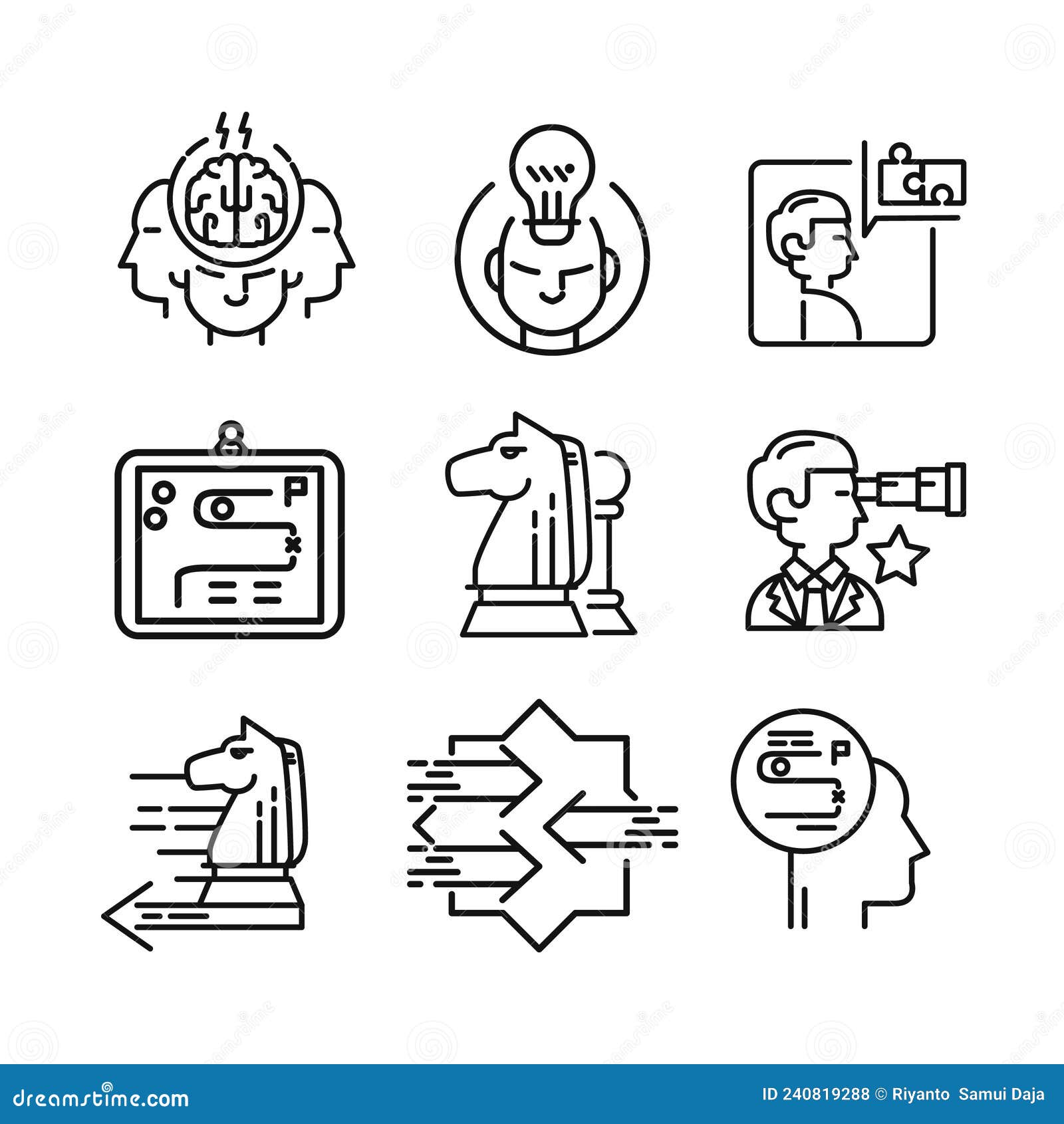 Strategy and Plan Set Black and White Illustration Stock Vector ...