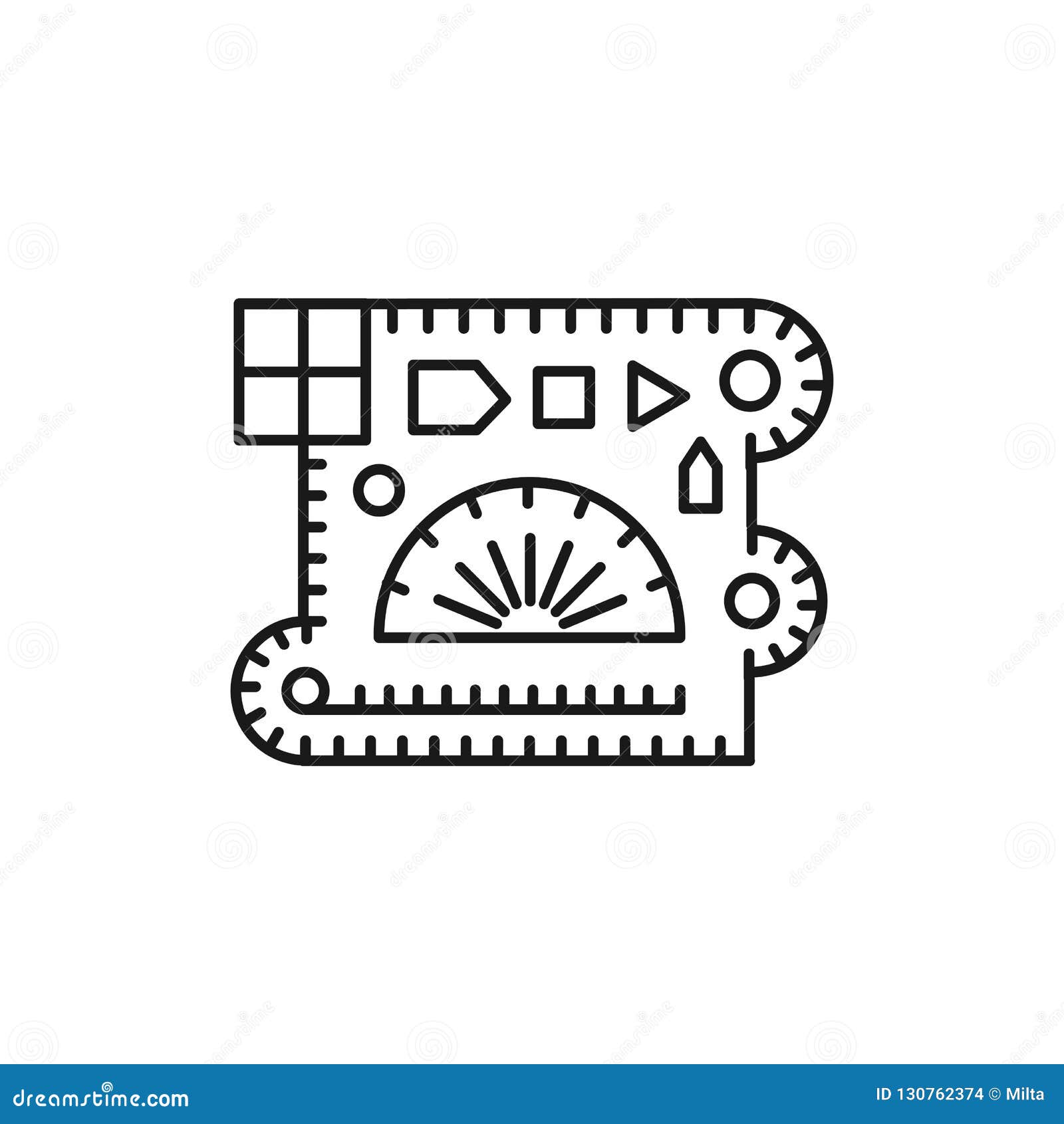 Black & White Vector Illustration of Drafting Template Ruler Wit Stock ...