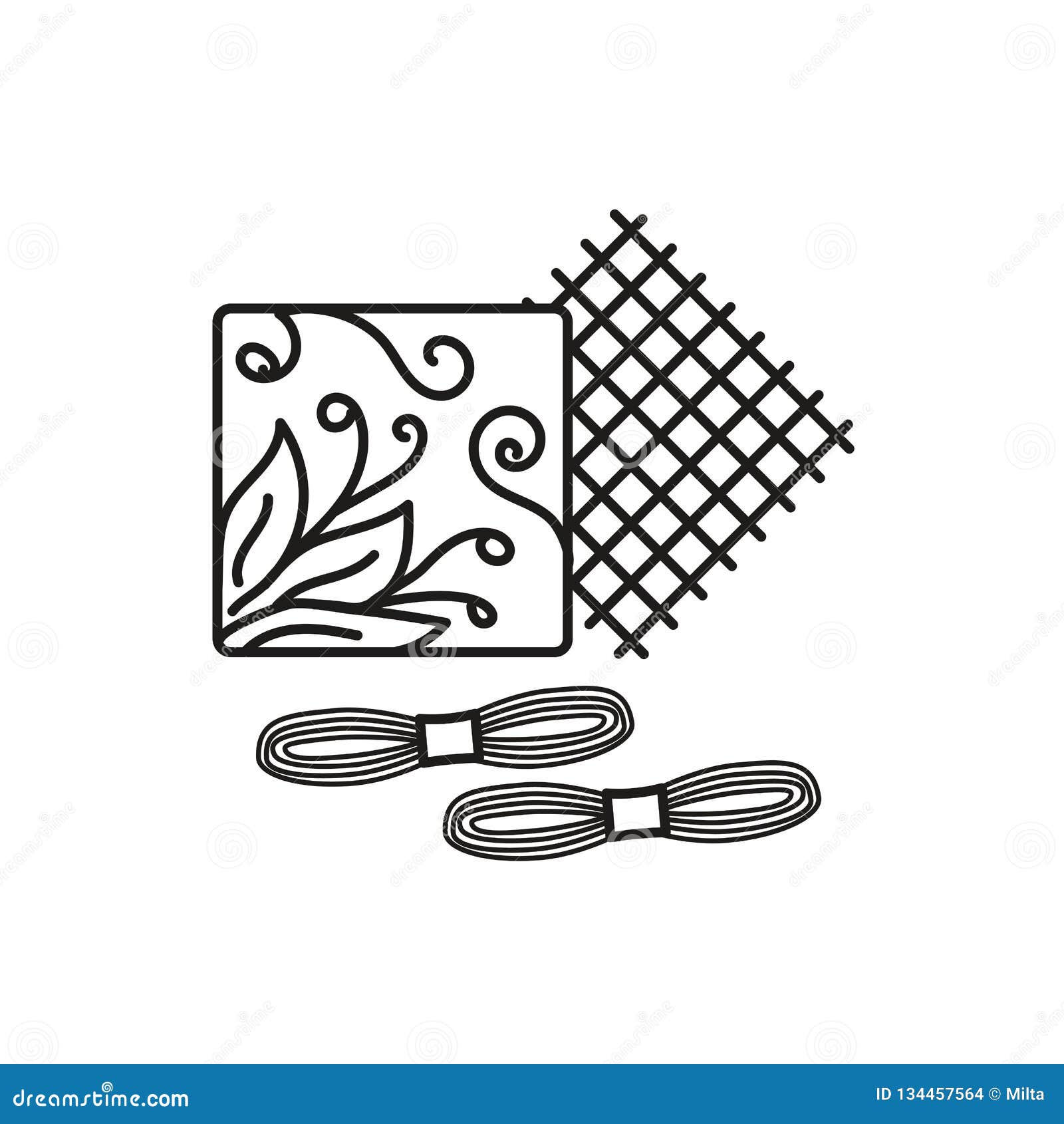Black And White Vector Illustration Of Embroidery Needlework Kit With