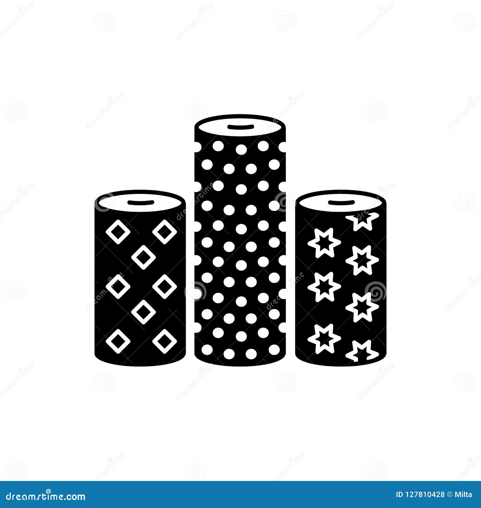Black & White Vector Illustration of Fabric Assortments. Flat Icon of ...