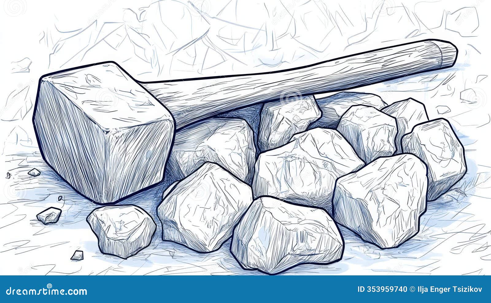 Black and White Vector Illustration of a Hammer and Rocks for Coloring ...