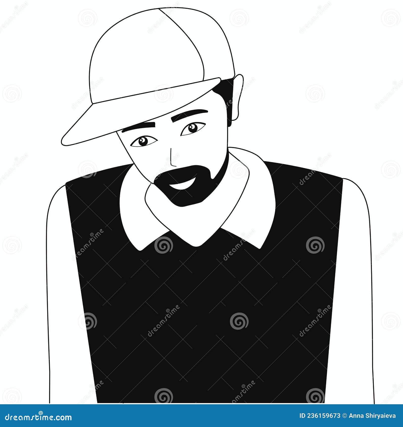 Black and White Vector Illustration Hand Drawing Line. Guy in a Cap, a ...
