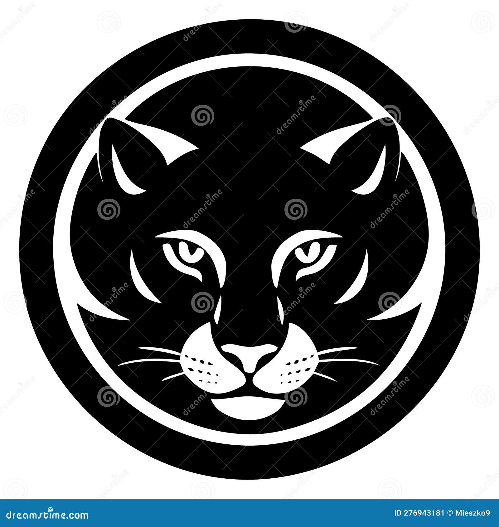 Black and White Vector Illustration of a Leopard Head in a Circle Stock ...