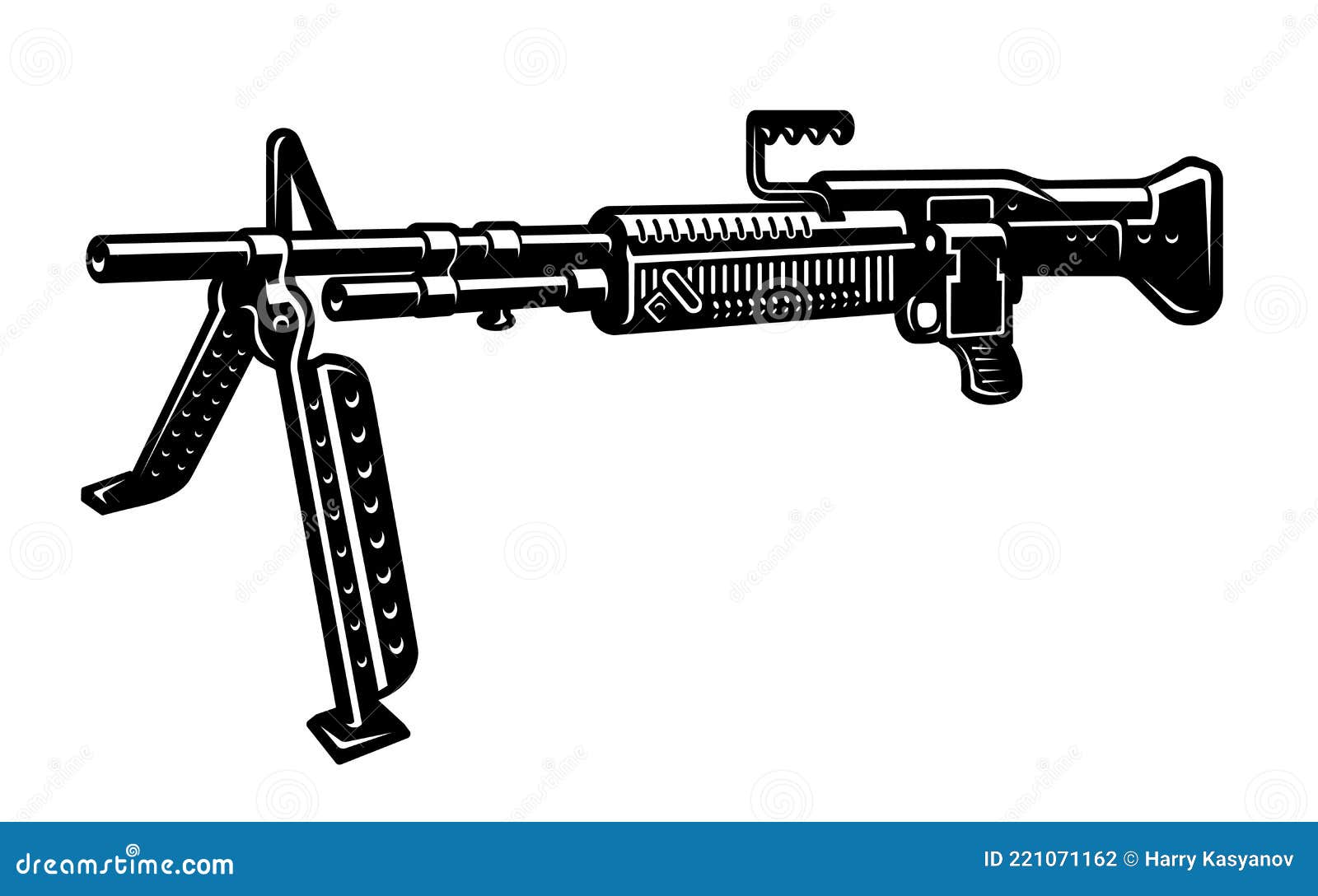 Black and White Vector Illustration of a Machine Gun Stock Vector ...