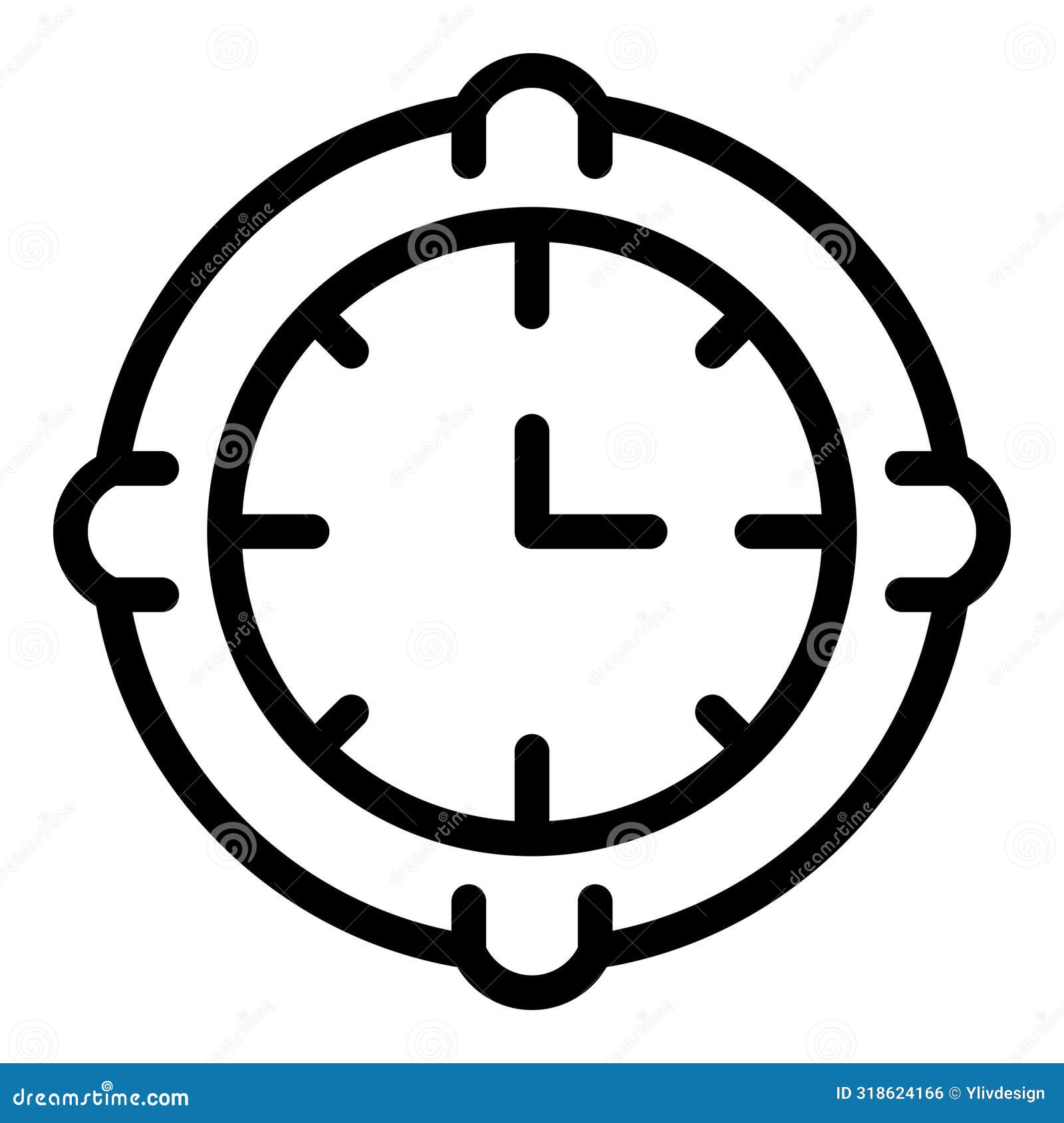 Black and White Vector Illustration of a Minimalistic Clock within a ...