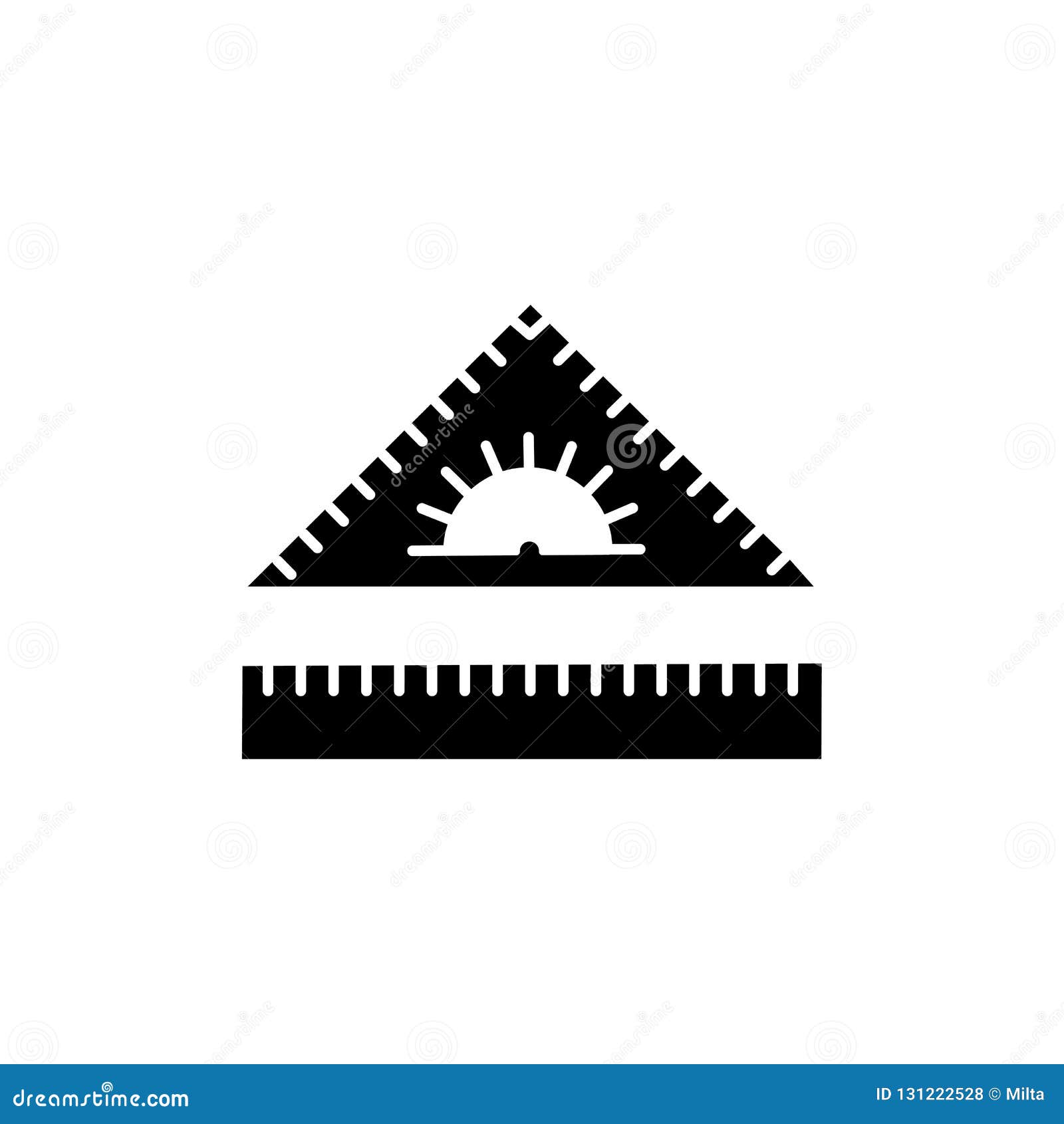 Black & White Vector Illustration of Ruler, Triangle with Protractor ...