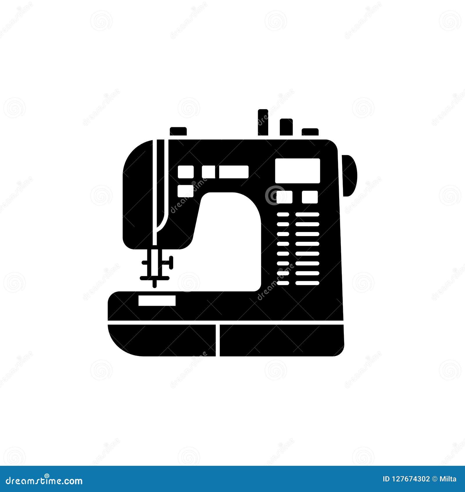 Black & White Vector Illustration of Sewing Machine. Flat Icon O Stock ...