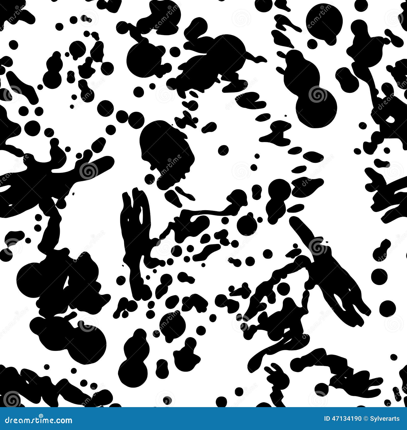 Black and White Vector Ink Splash Seamless Pattern, Monochrome D Stock ...