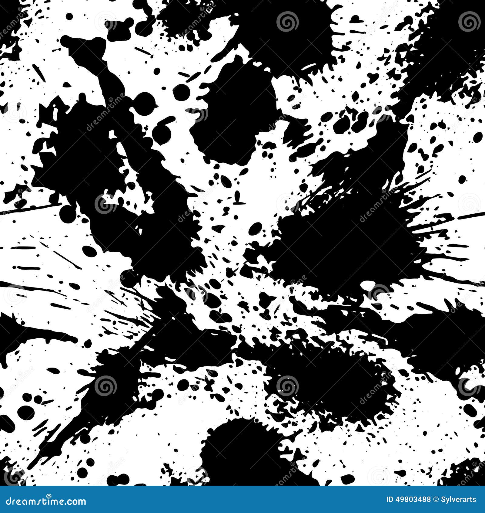 Black and White Vector Ink Splash Seamless Pattern, Monochrome D Stock ...