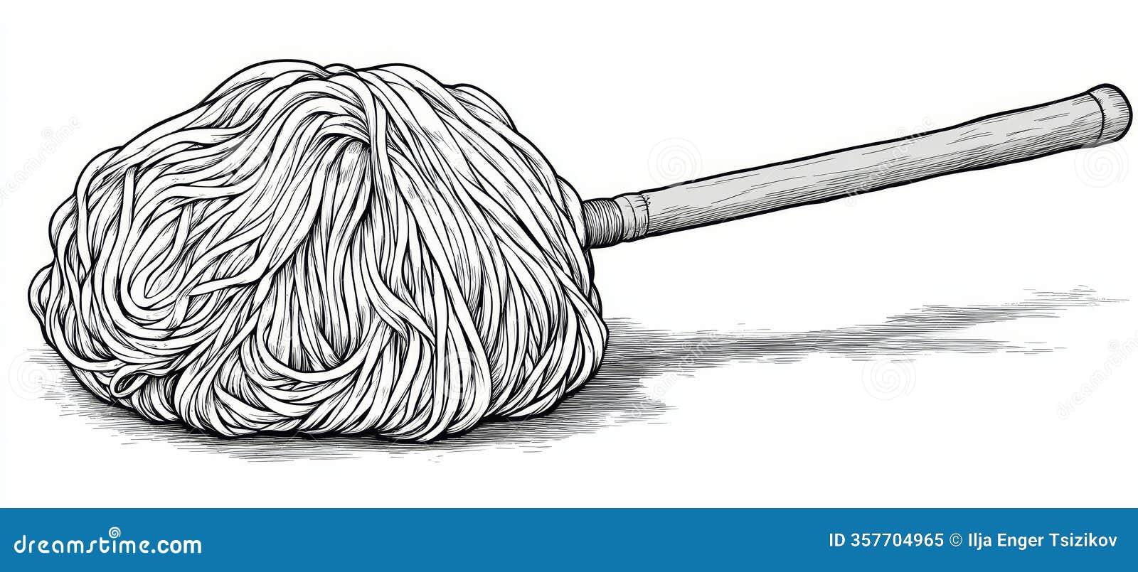 Black and White Vector Outline of Single String Mop on a White ...