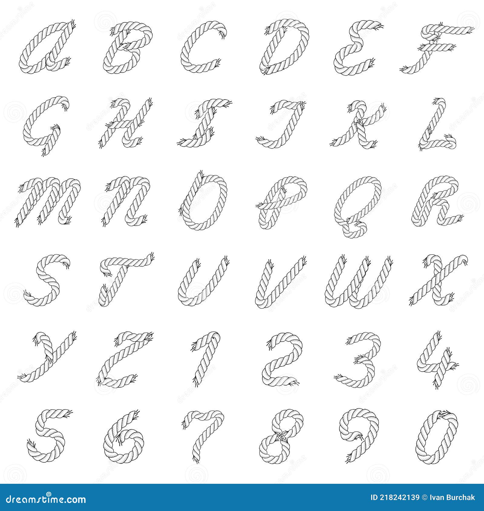 Black and White Vector Rope Alphabet Stock Vector - Illustration of ...
