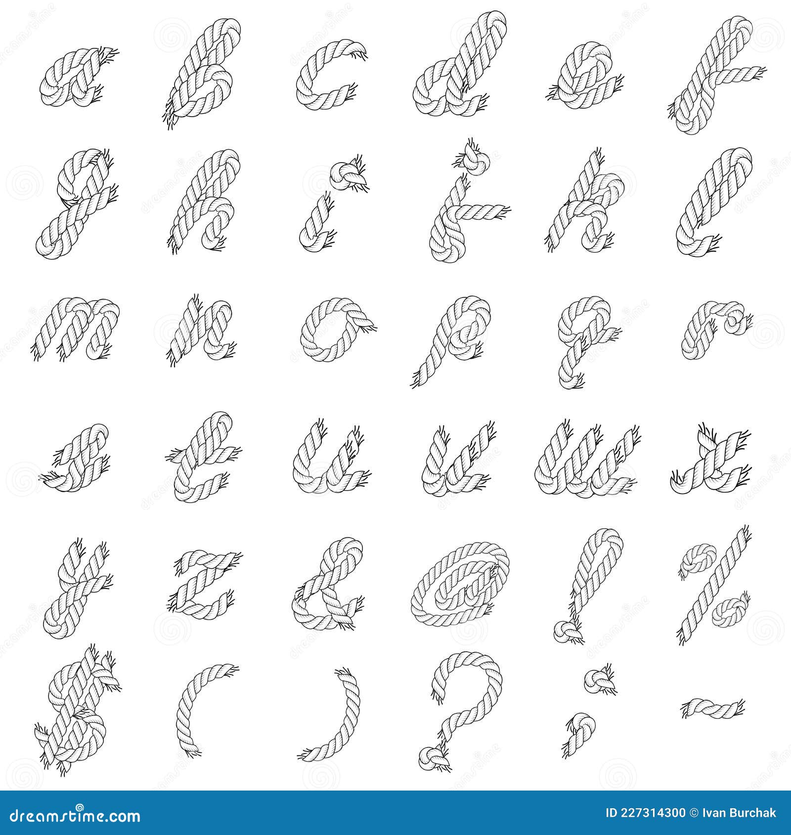Black and White Vector Rope Alphabet Stock Vector - Illustration of ...