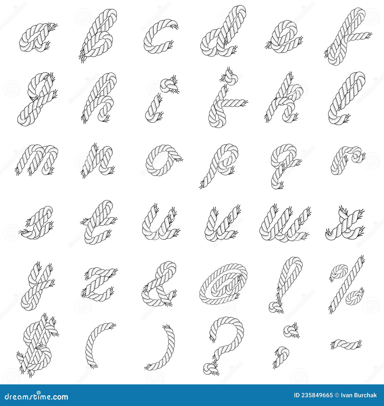 Black and White Vector Rope Alphabet Stock Illustration - Illustration ...