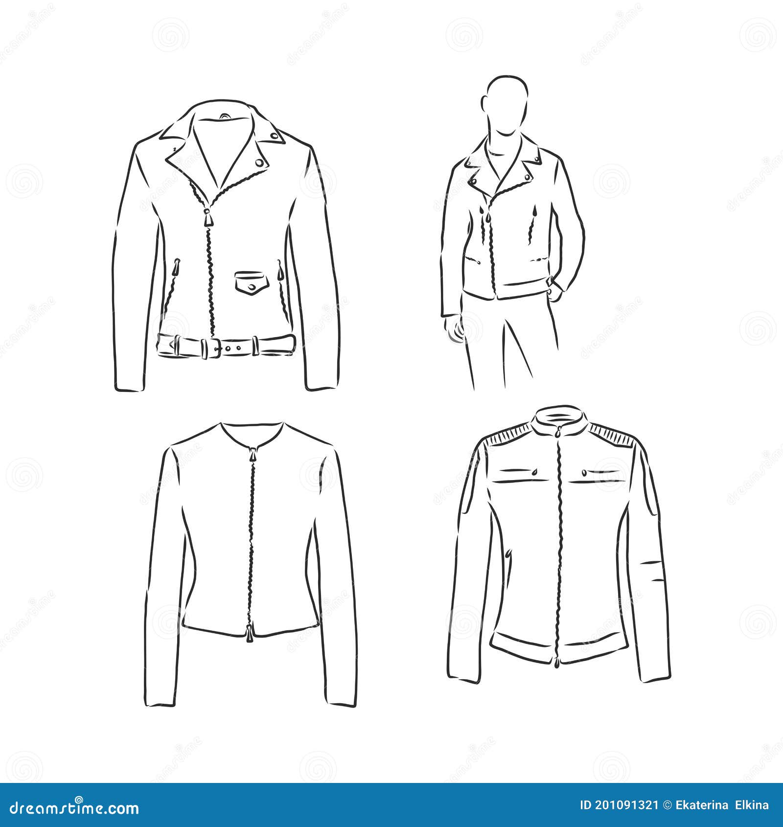 Black and White Vector Set with Original Leather Jackets Leather Jacket ...