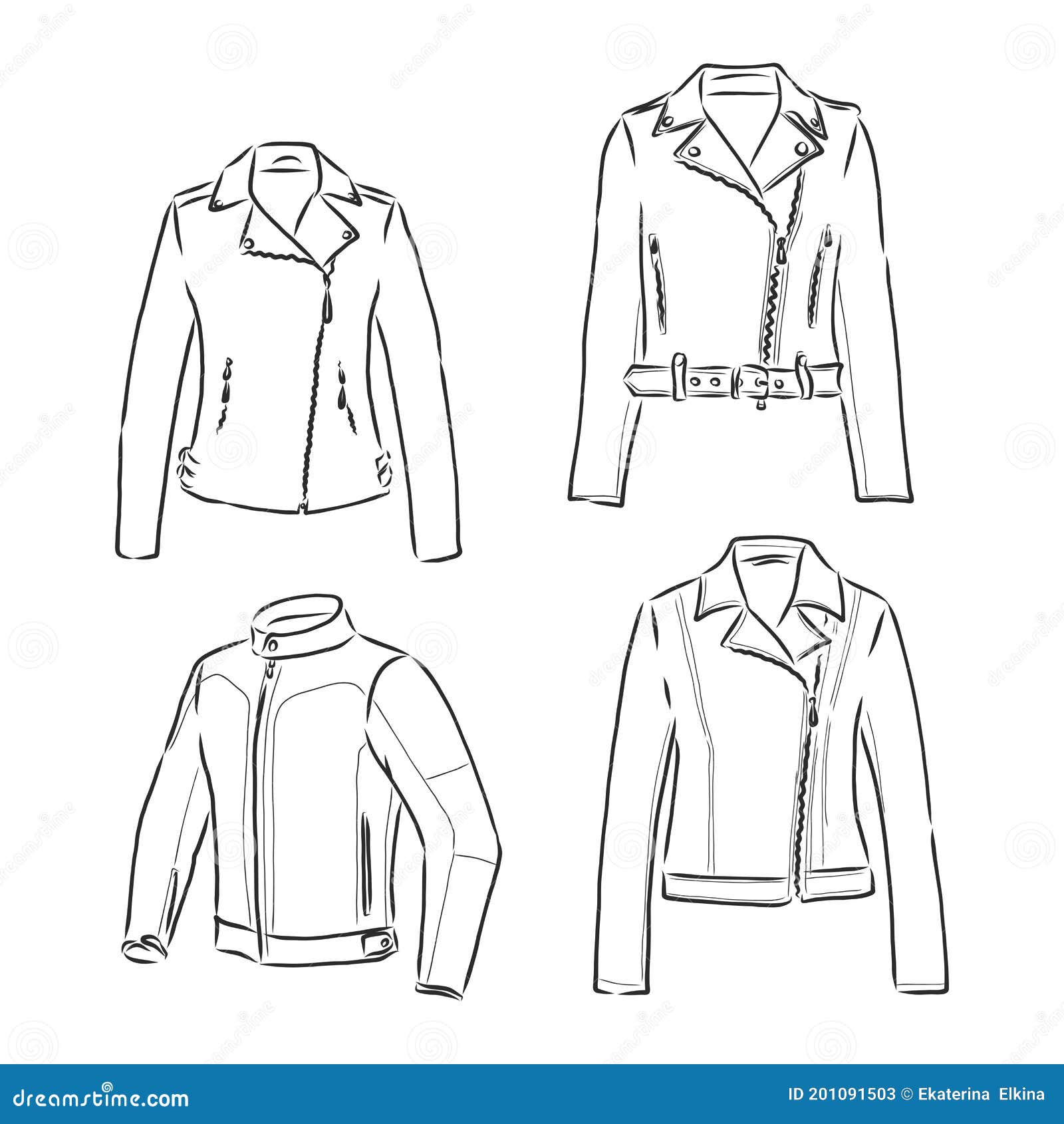 Black and White Vector Set with Original Leather Jackets Leather Jacket ...