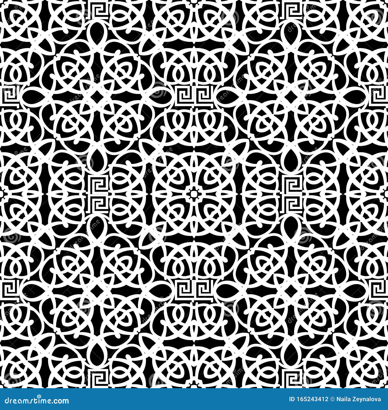 Black and White Vector Vintage Seamless Pattern. Geometric Ornamental ...