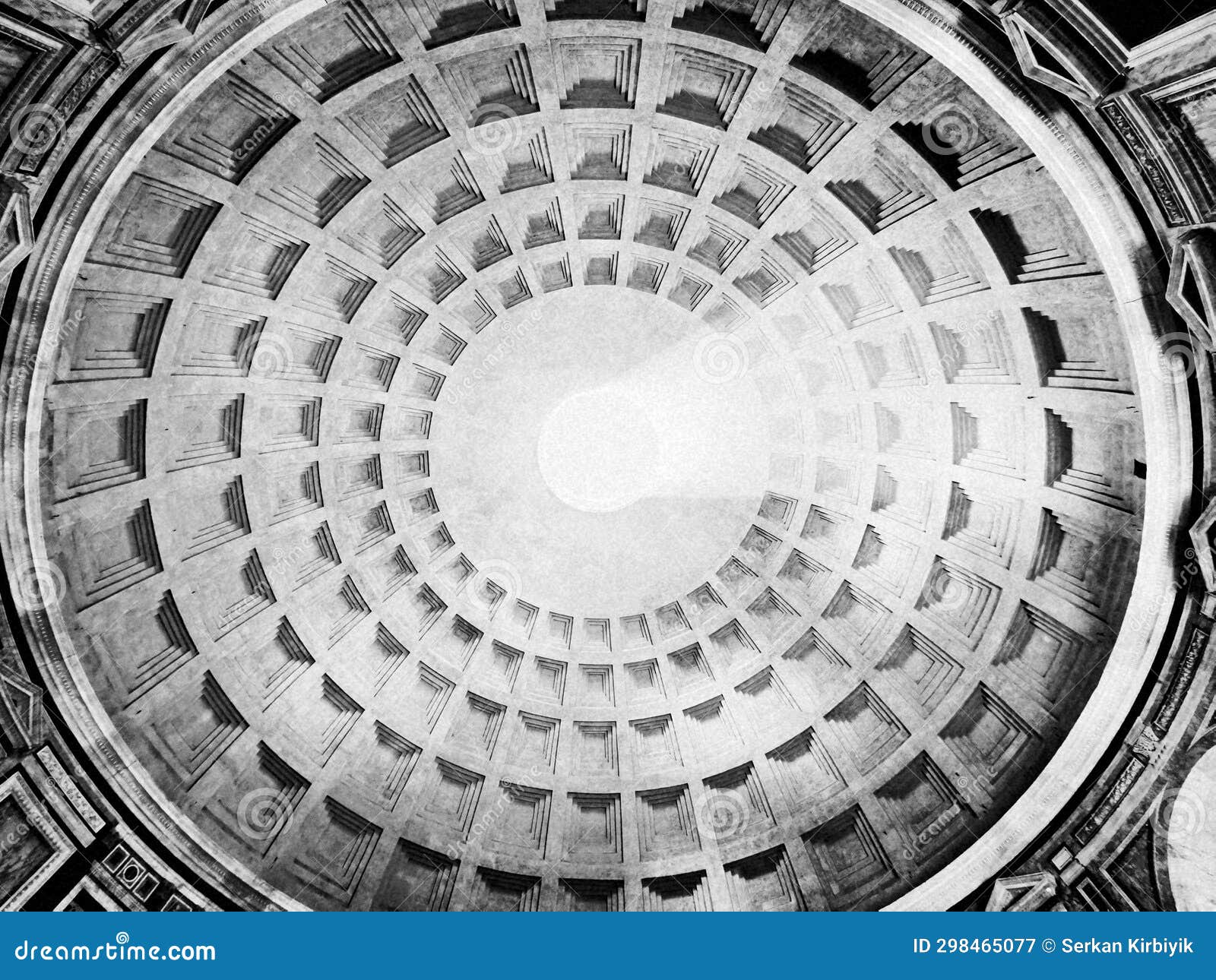 Black and White View of Dome of the Pantheon, Rome Stock Illustration ...