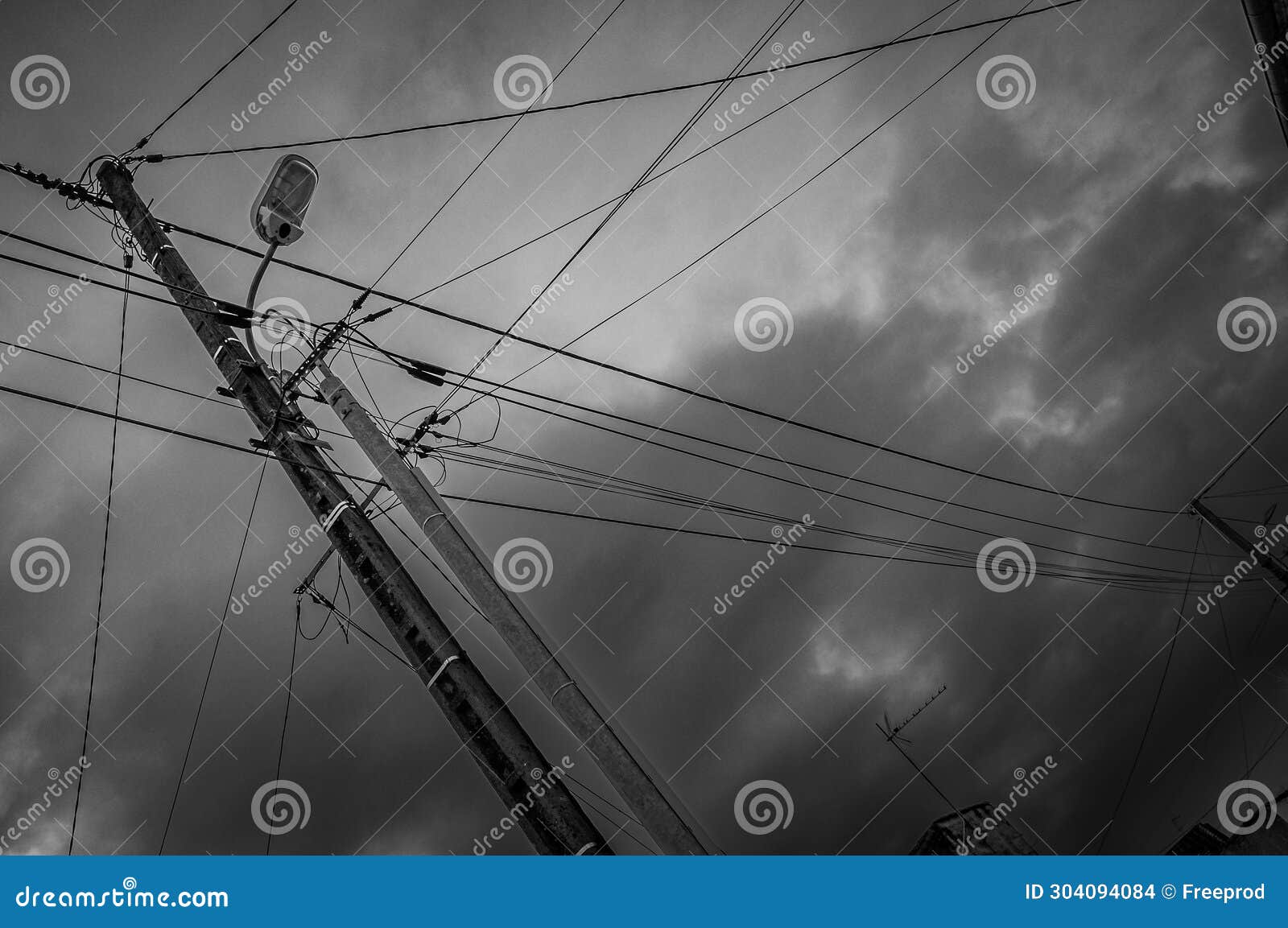 Black and White View of the Intersection of Numerous Electrical and ...