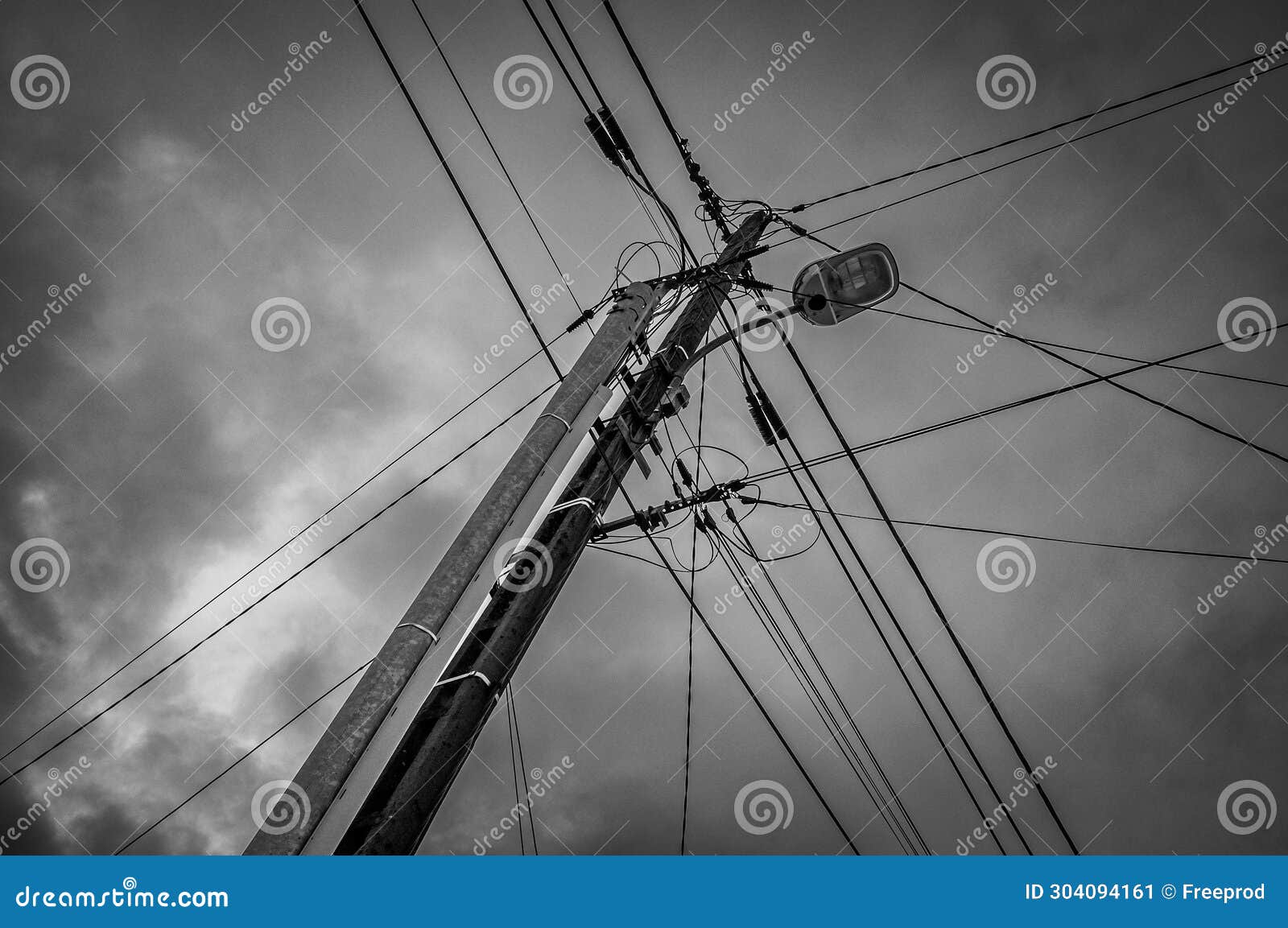 Black and White View of the Intersection of Numerous Electrical and ...