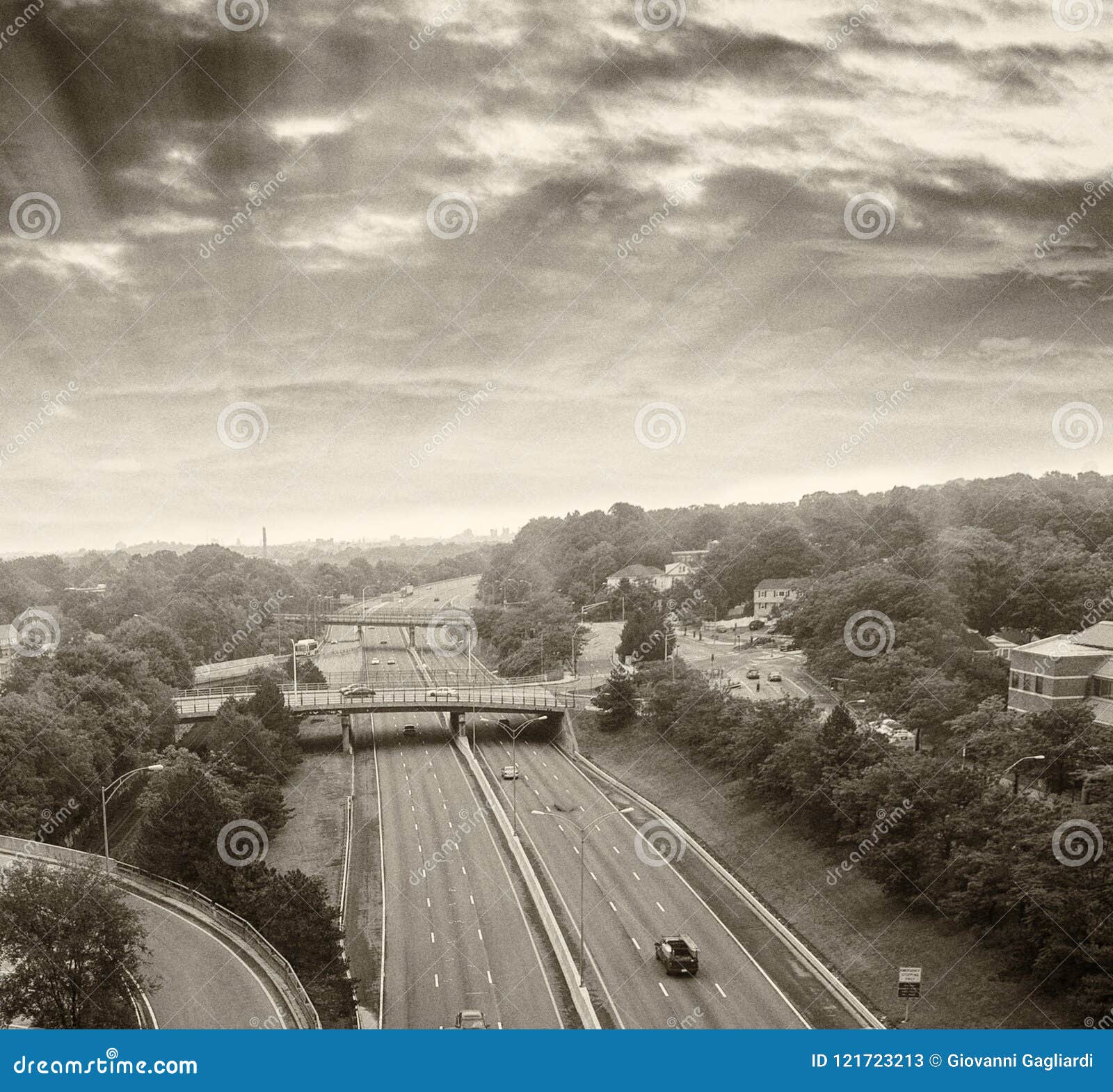 Black and White View of Interstate Traffic Stock Image - Image of ...