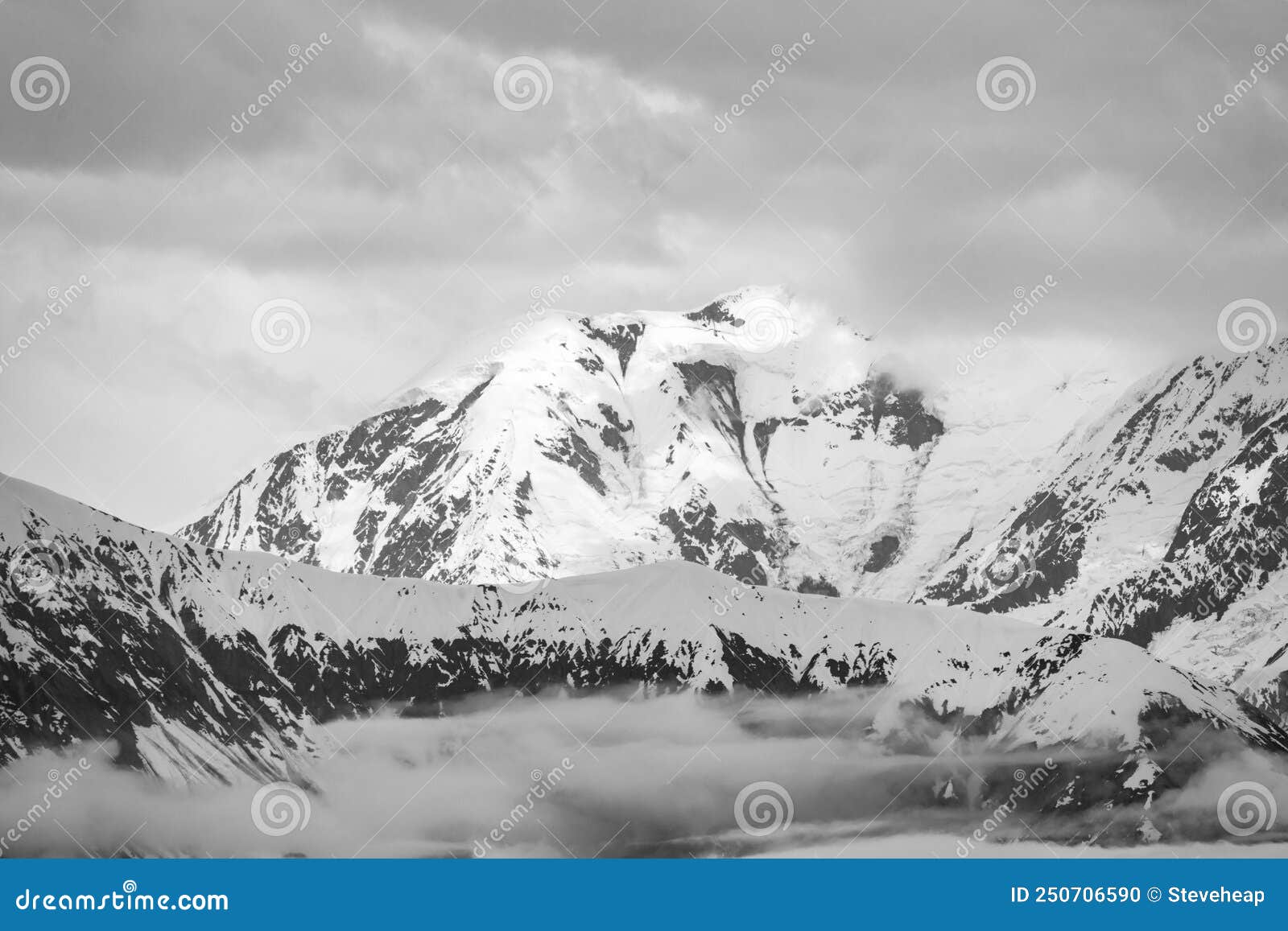 Black and White View of the Mountains Above Hubbard Glacier Stock Photo ...