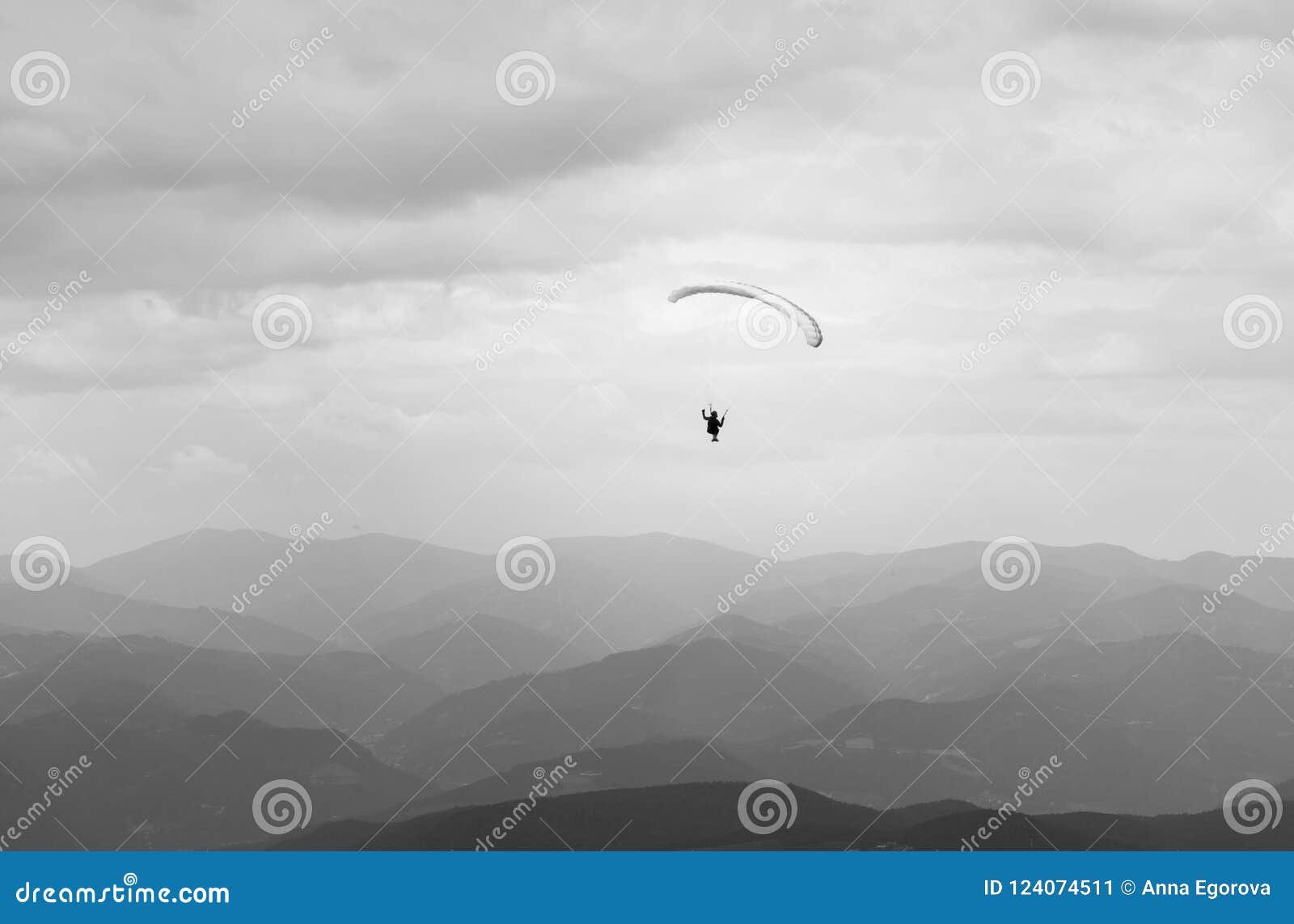 Black-and-white View of the Paraglider Stock Image - Image of parachute ...