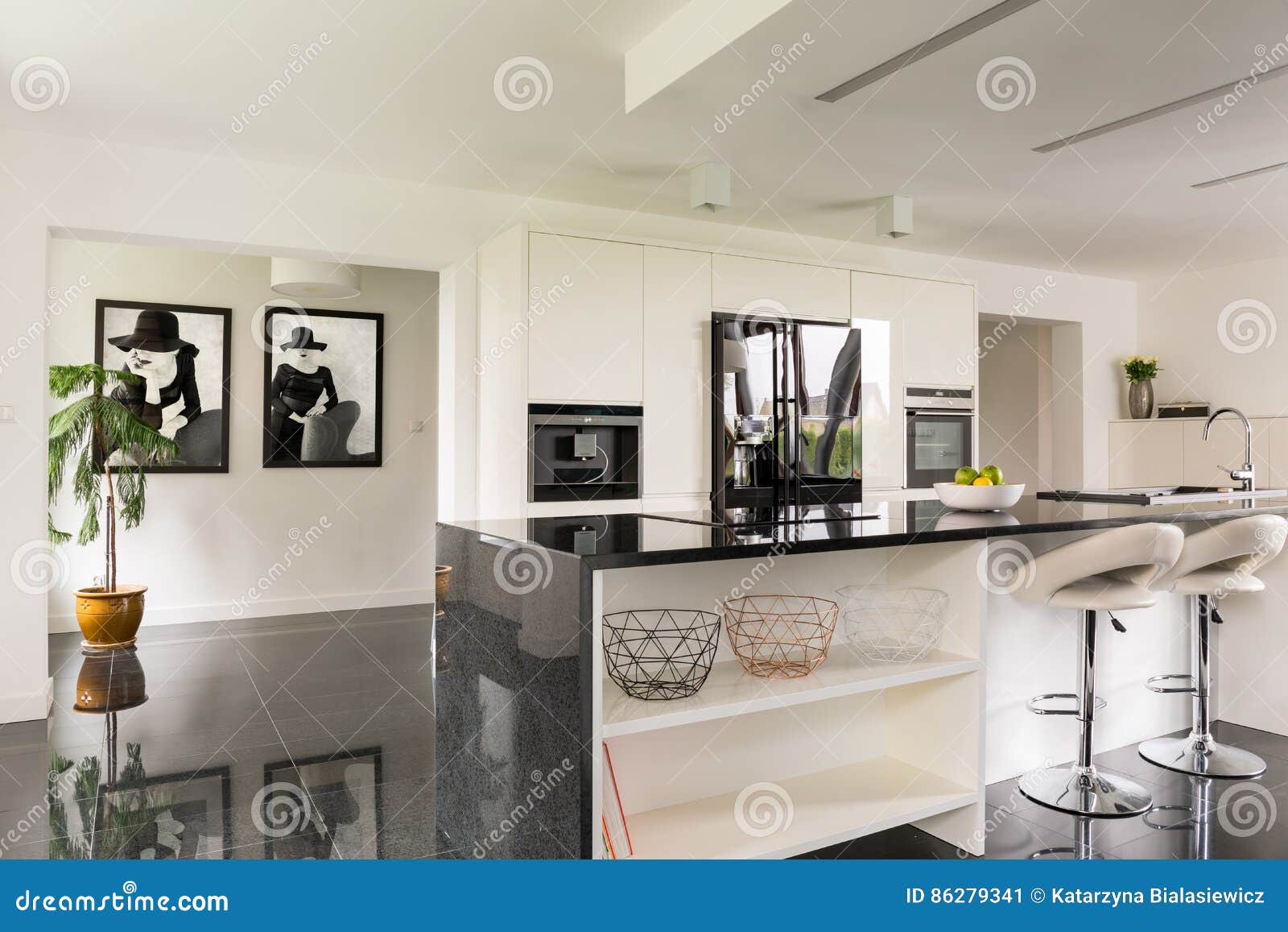 Villa Interior with Open Kitchen Stock Image - Image of house, luxury ...