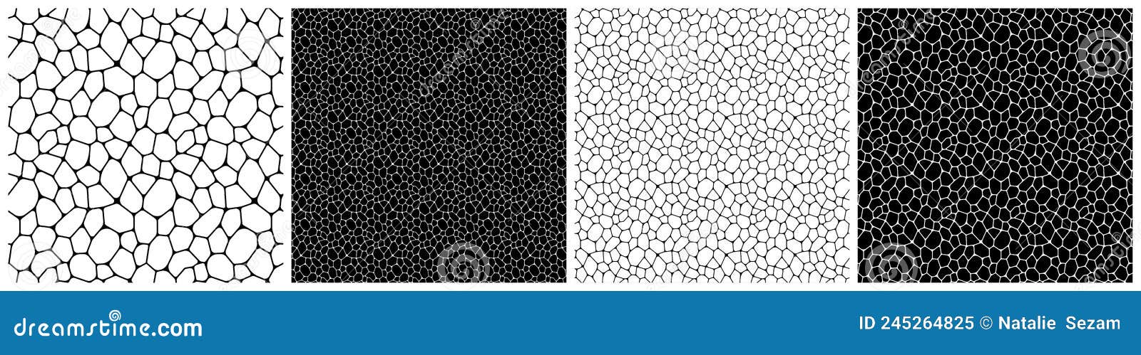 Black and White Voronoi Seamless Patterns Vector Set. Irregular ...