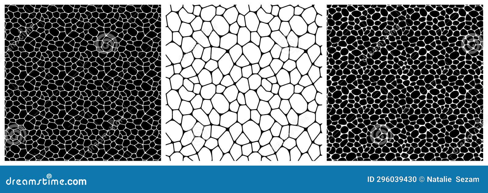 Black and White Voronoi Seamless Patterns Vector Set. Irregular ...
