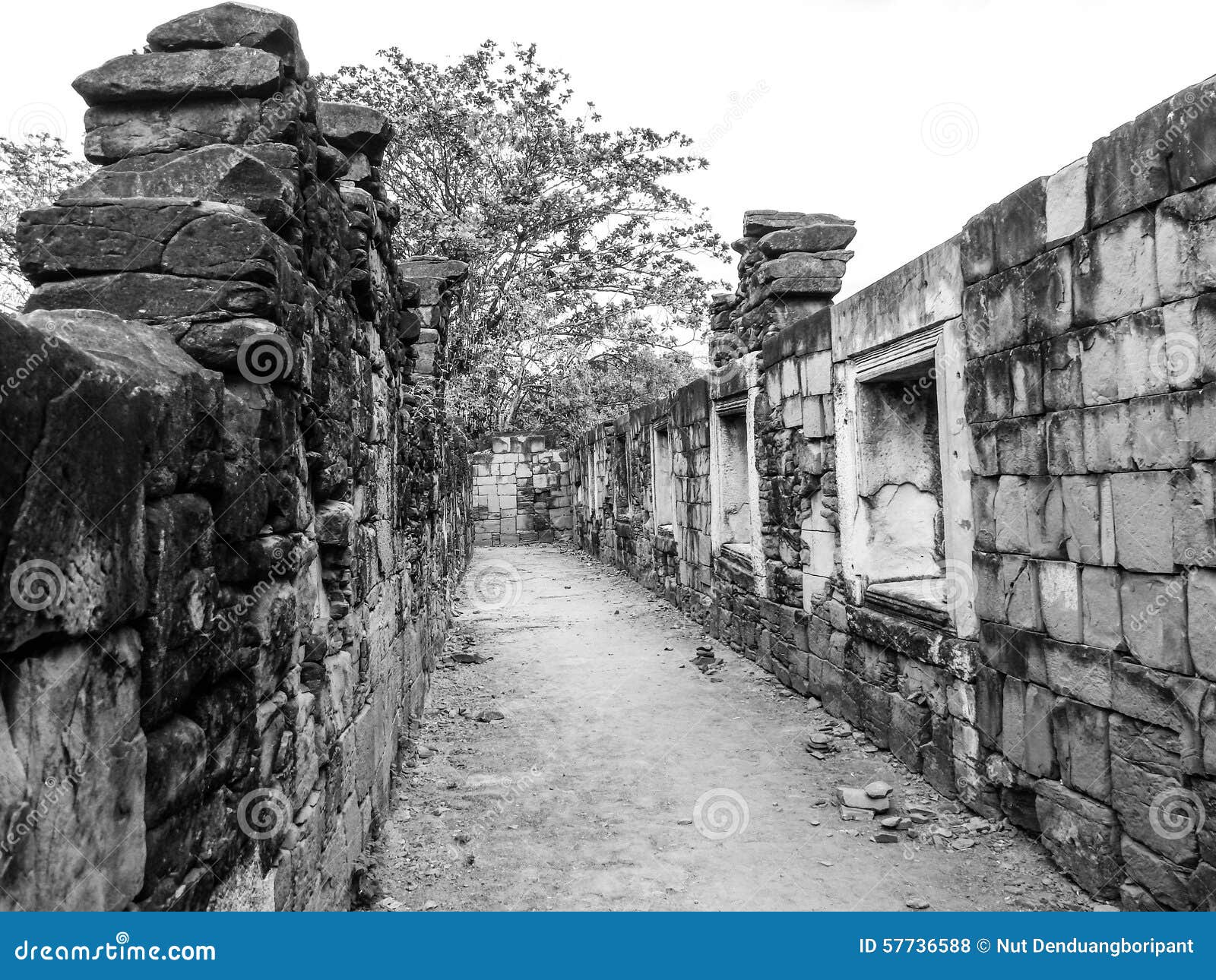 Black and White Walkway Ancient Thailand Stock Photo - Image of ...