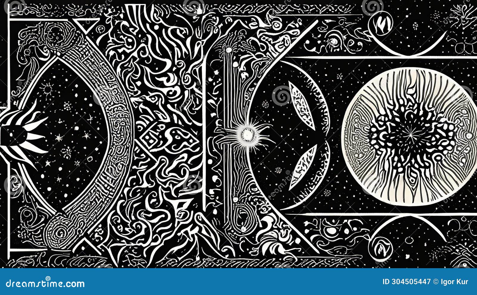Black and White Wallpaper with Antique Aztec Pattern with Stars, Sun ...