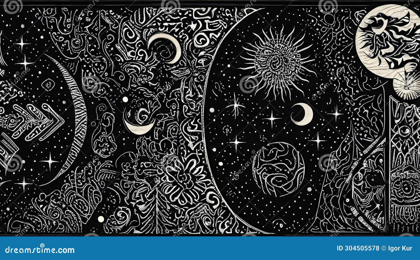 Black and White Wallpaper with Antique Aztec Pattern with Stars, Sun ...