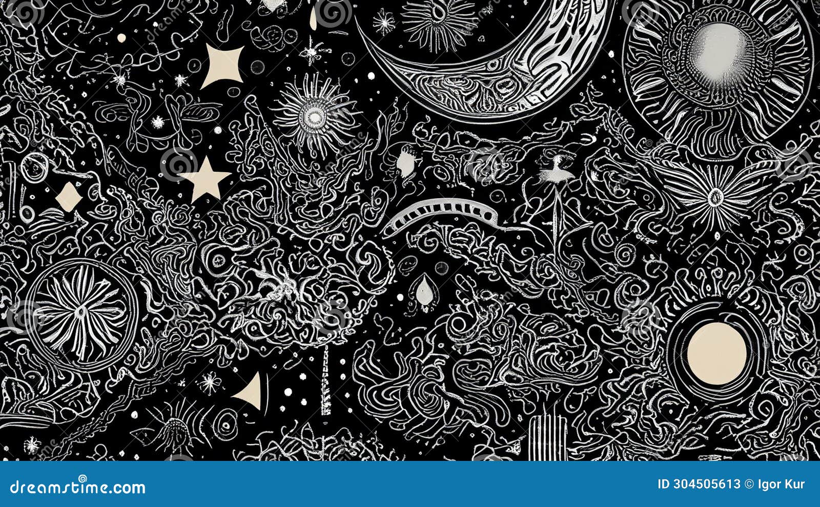 Black and White Wallpaper with Antique Aztec Pattern with Stars, Sun ...