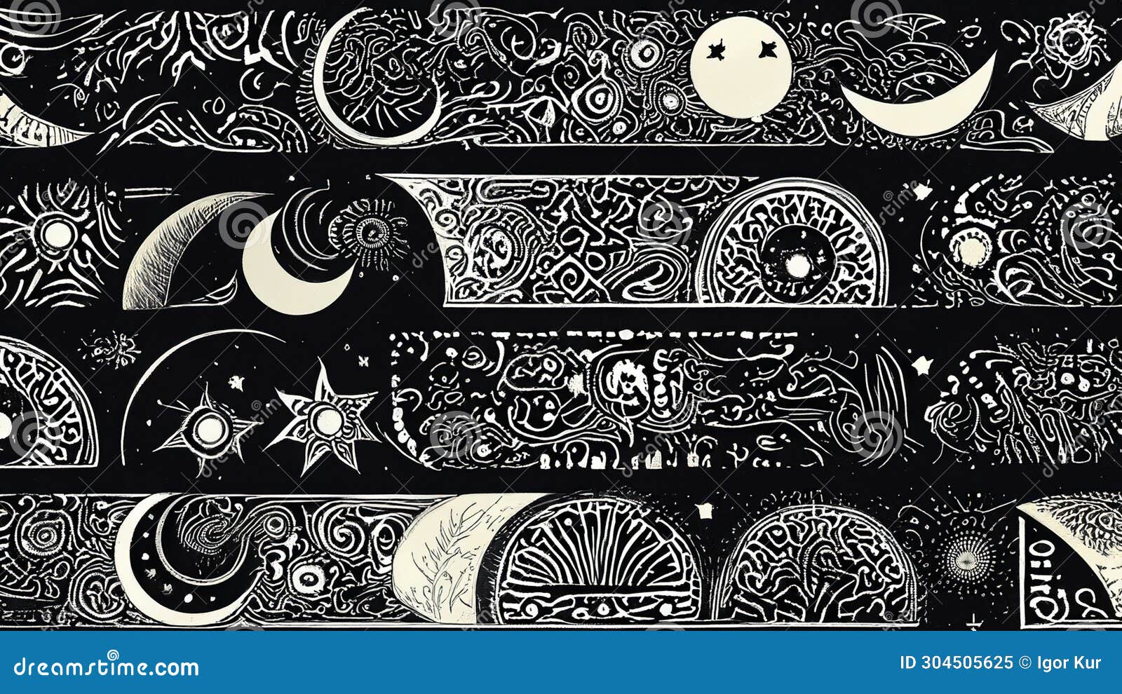 Black and White Wallpaper with Antique Aztec Pattern with Stars, Sun ...