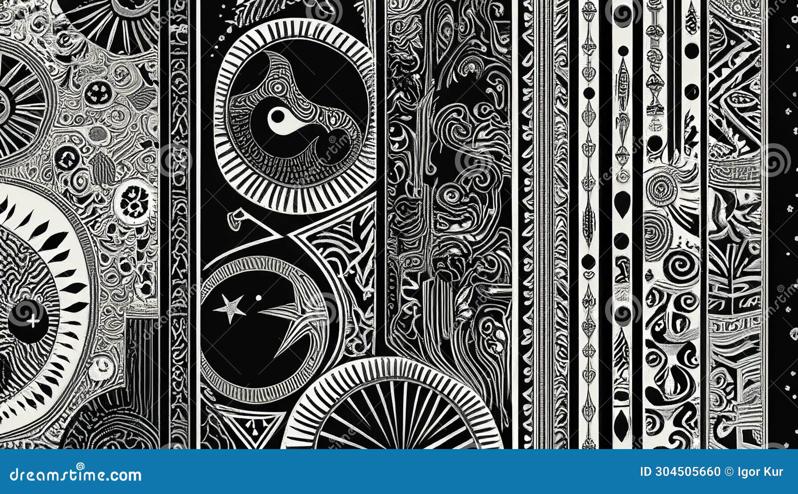 Black and White Wallpaper with Antique Aztec Pattern with Stars, Sun ...