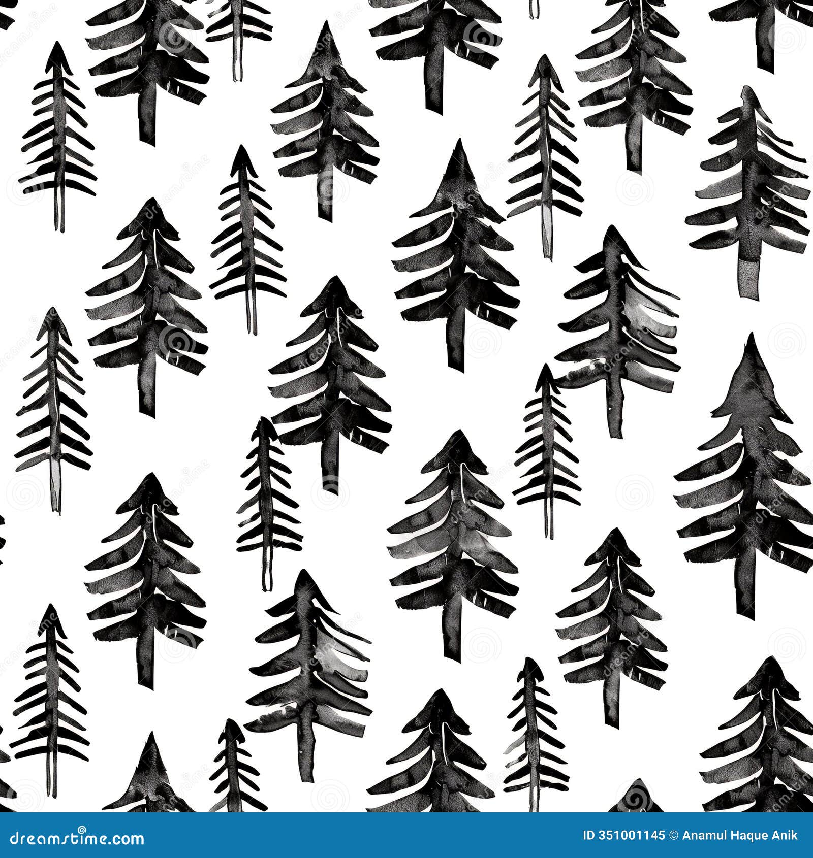 Black and White Watercolor Pine Tree Pattern Stock Illustration ...