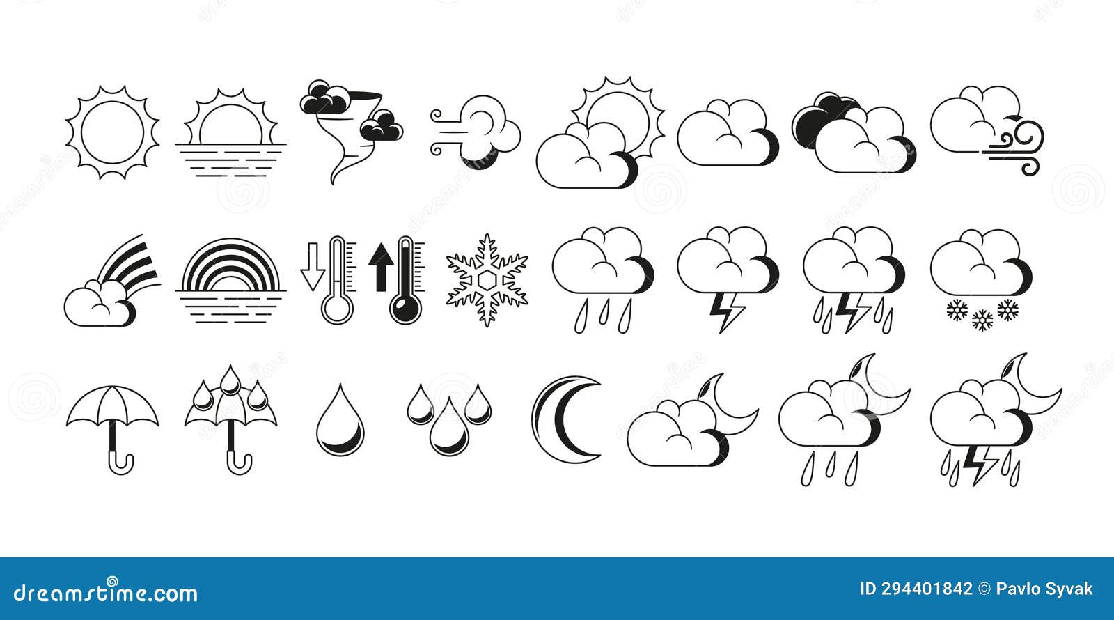 Black and White Weather Forecast Elements Set. Temperature, Wind Speed ...
