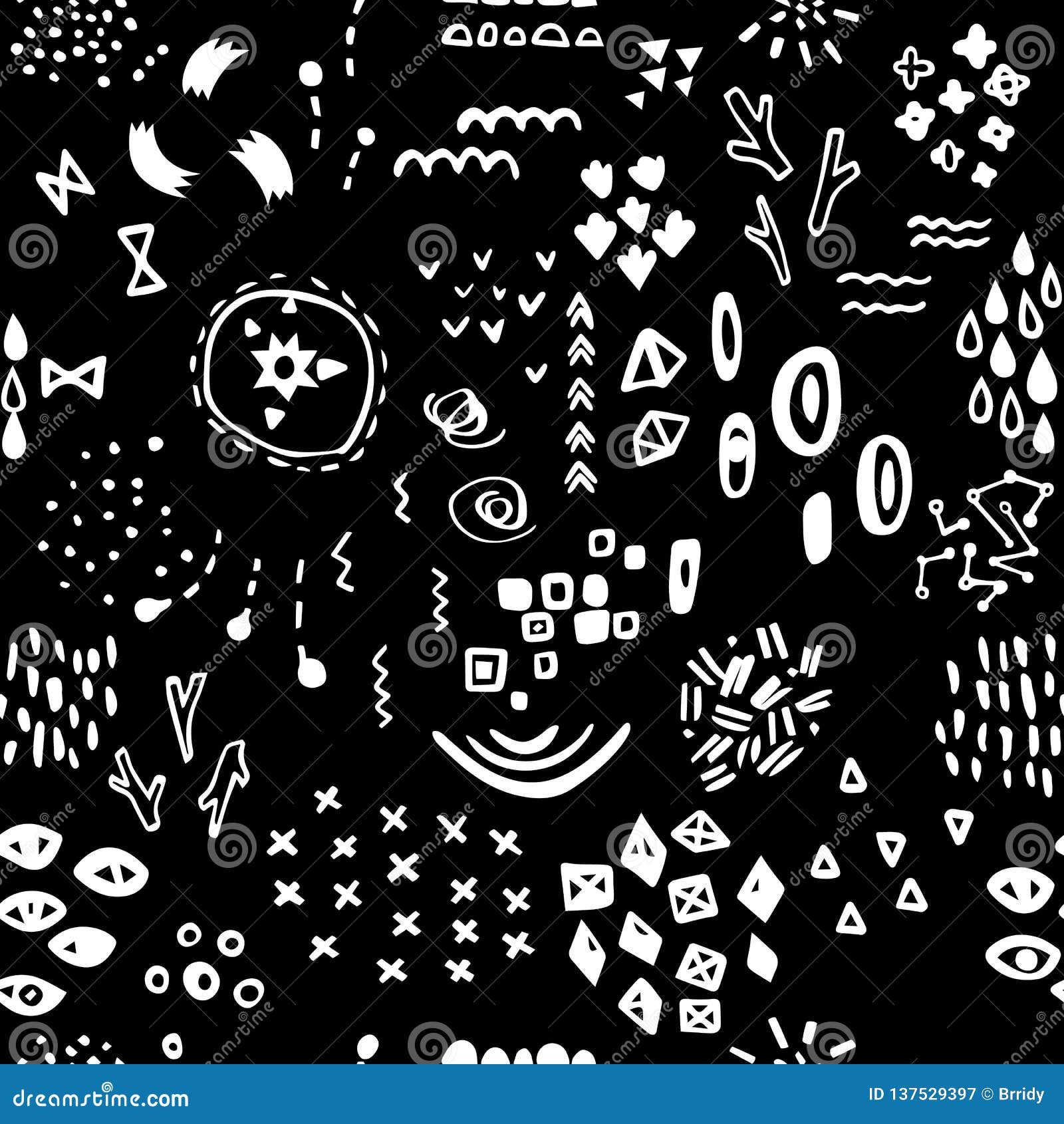 Black and White Whimsical Background. Vector Seamless Pattern. Hand ...