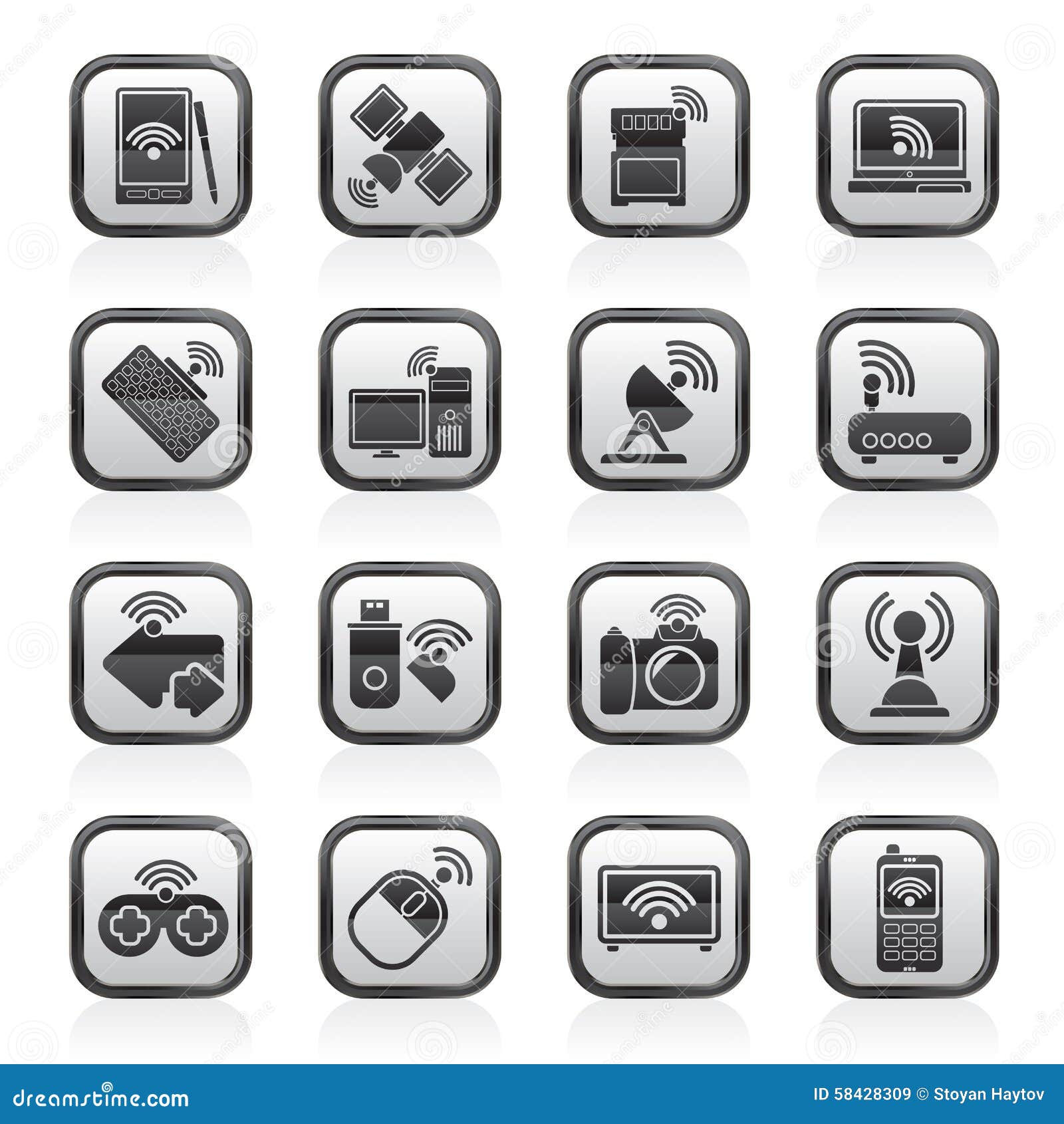 Black and White Wireless and Communications Icons Stock Vector ...