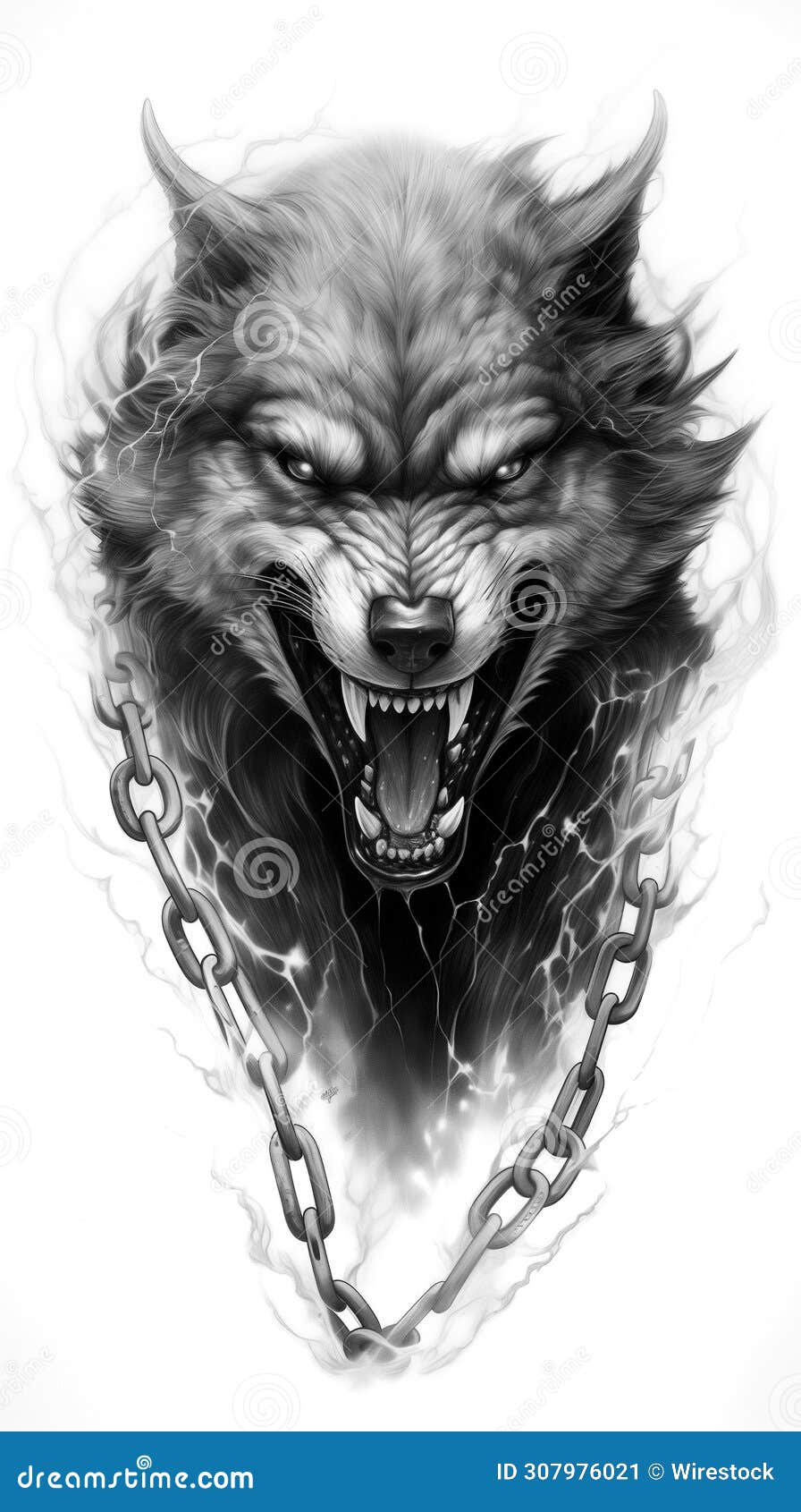 A Black and White Wolf with Chains Around it S Head Stock Image - Image ...