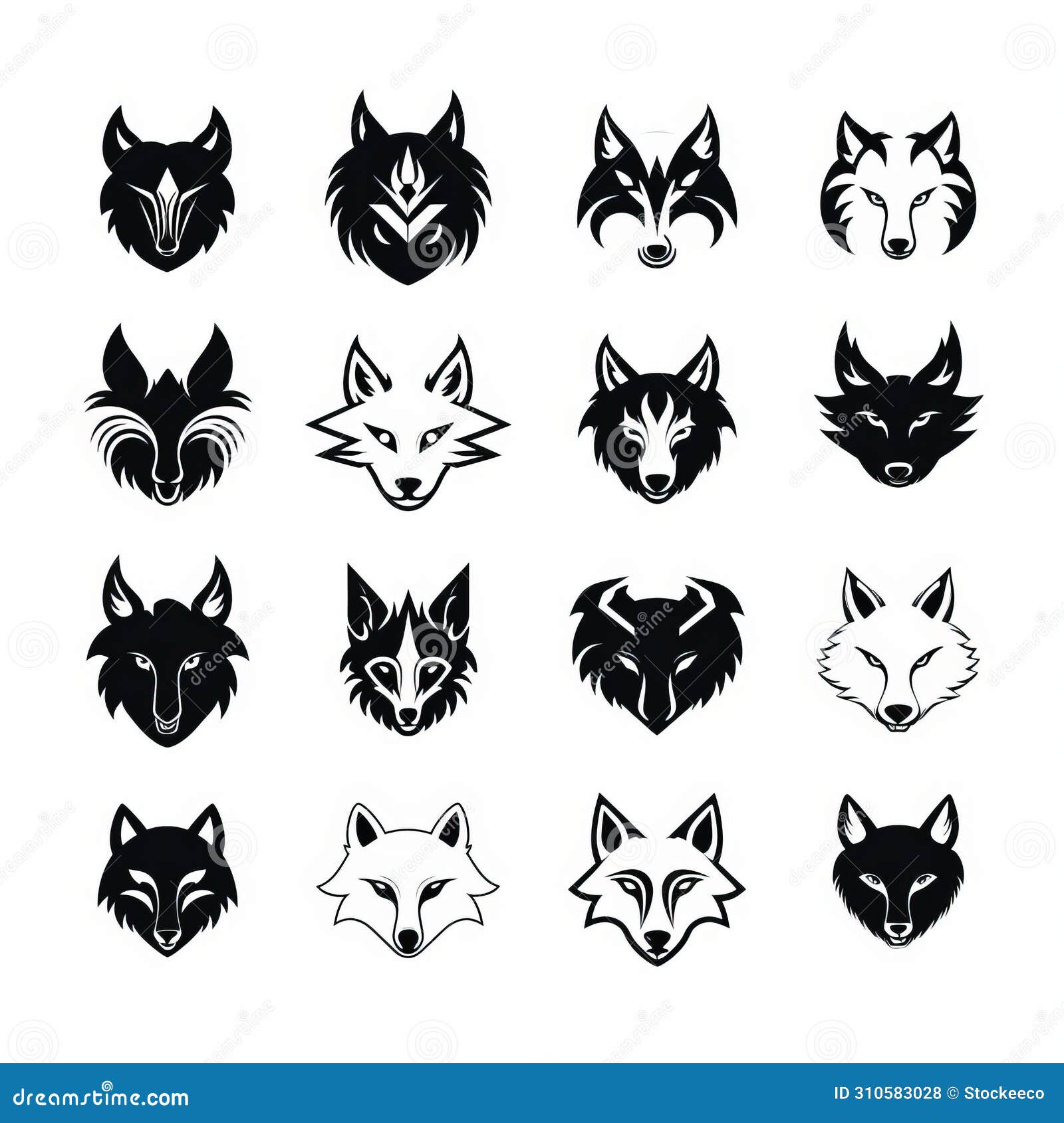 Boldly Black and White Wolf Head Icons: a Collection of Symmetrical ...