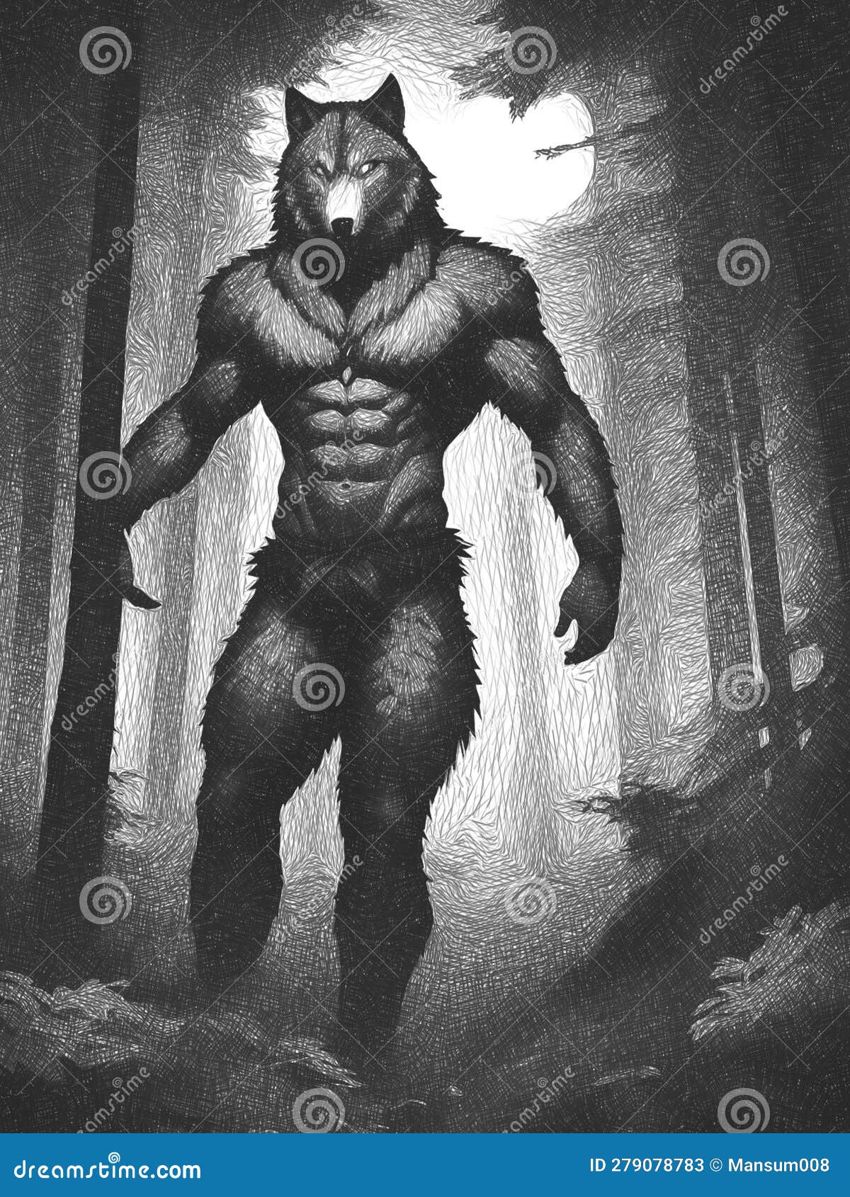 Black and White of Wolf Man Cartoon Stock Illustration - Illustration ...