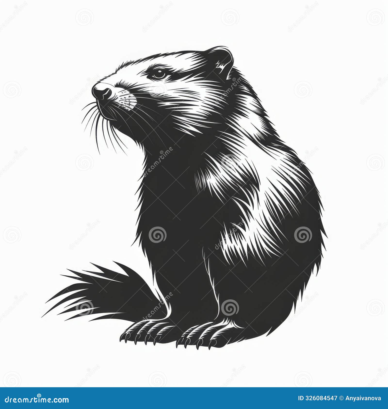 Black and White Woodcut Style Illustration of a Groundhog Stock ...
