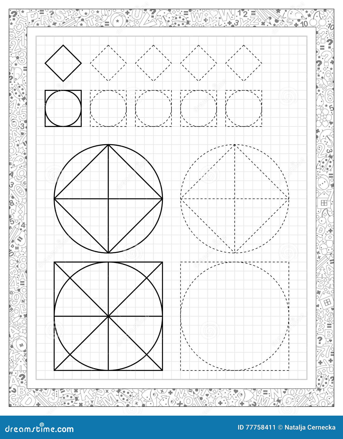 Black and White Worksheet on a Square Paper with Exercises for Little ...